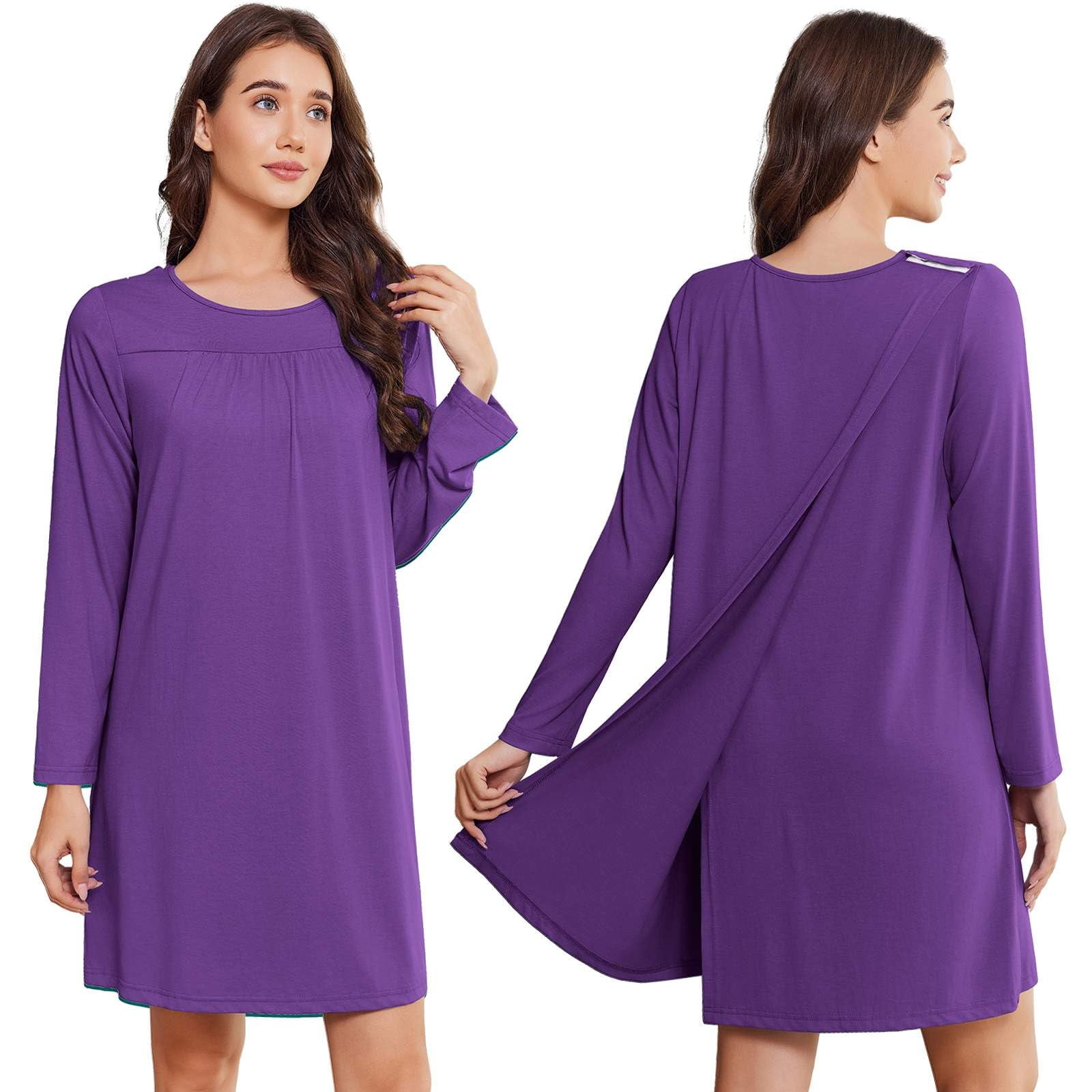 Pinspark Open Back Hospital Gowns for Women Tear Away Snap Long Sleeve ...