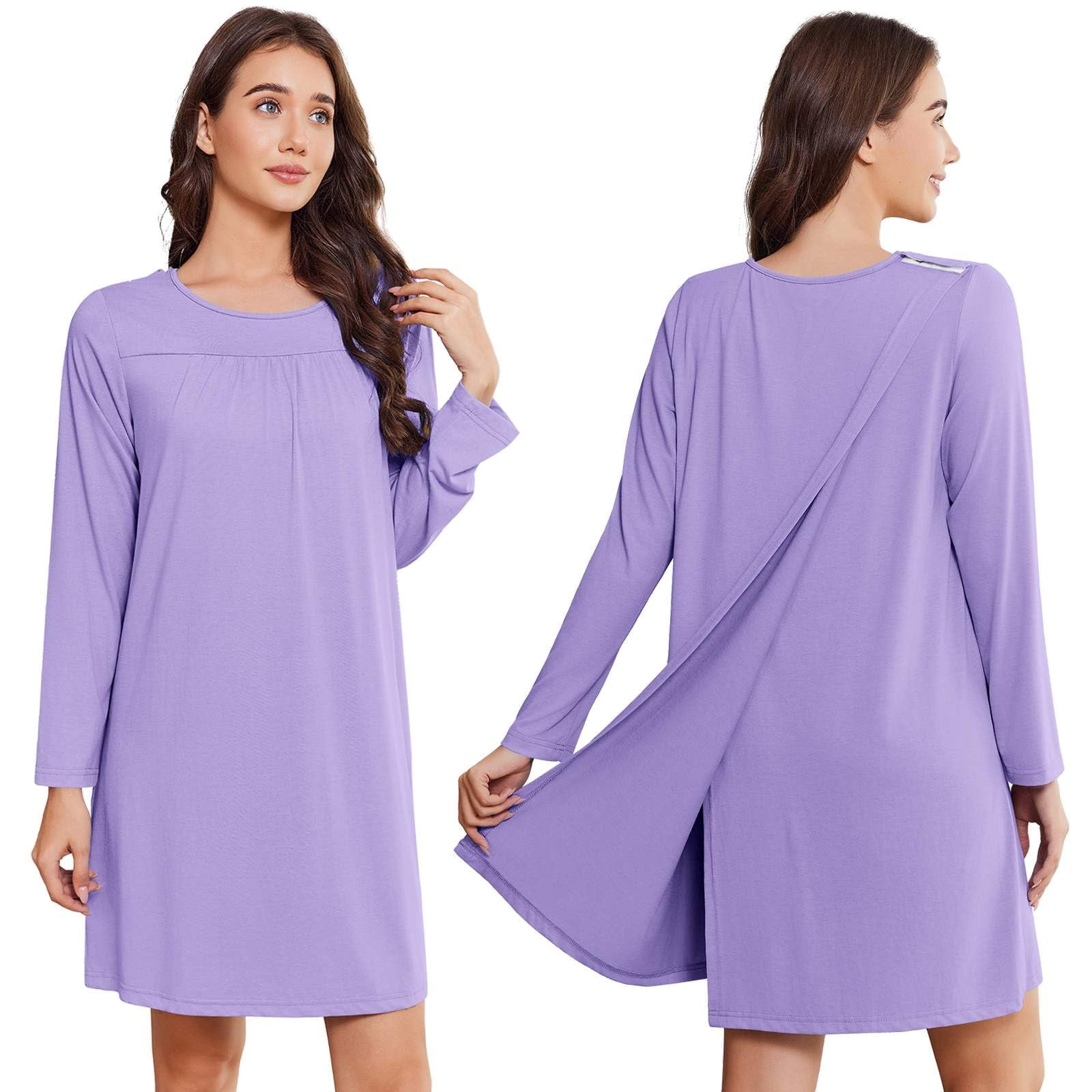 Pinspark Open Back Hospital Gowns for Women Tear Away Snap Long Sleeve ...