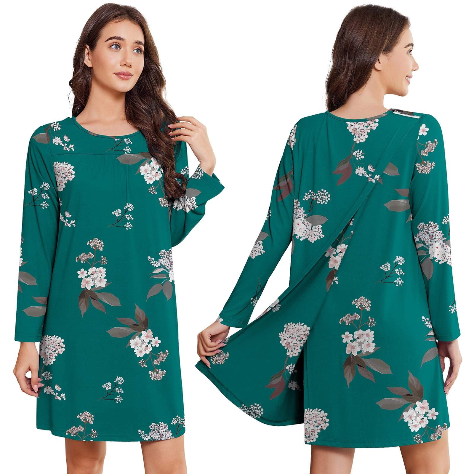 Pinspark Open Back Hospital Gowns for Women Tear Away Snap Long Sleeve ...