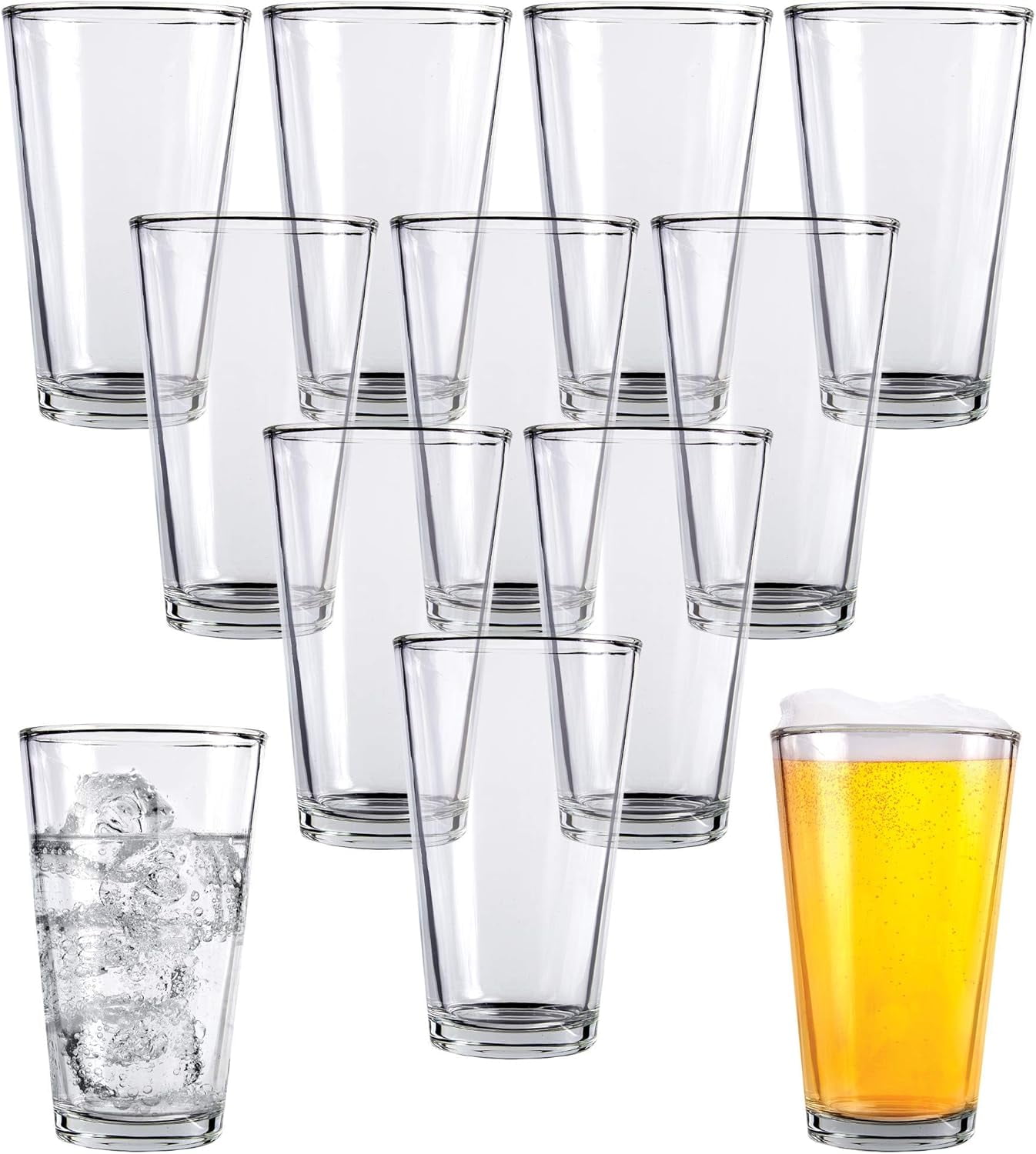Pint Beer Glasses Set of 12 – 16 oz Tall Clear Drinking Glasses and All ...