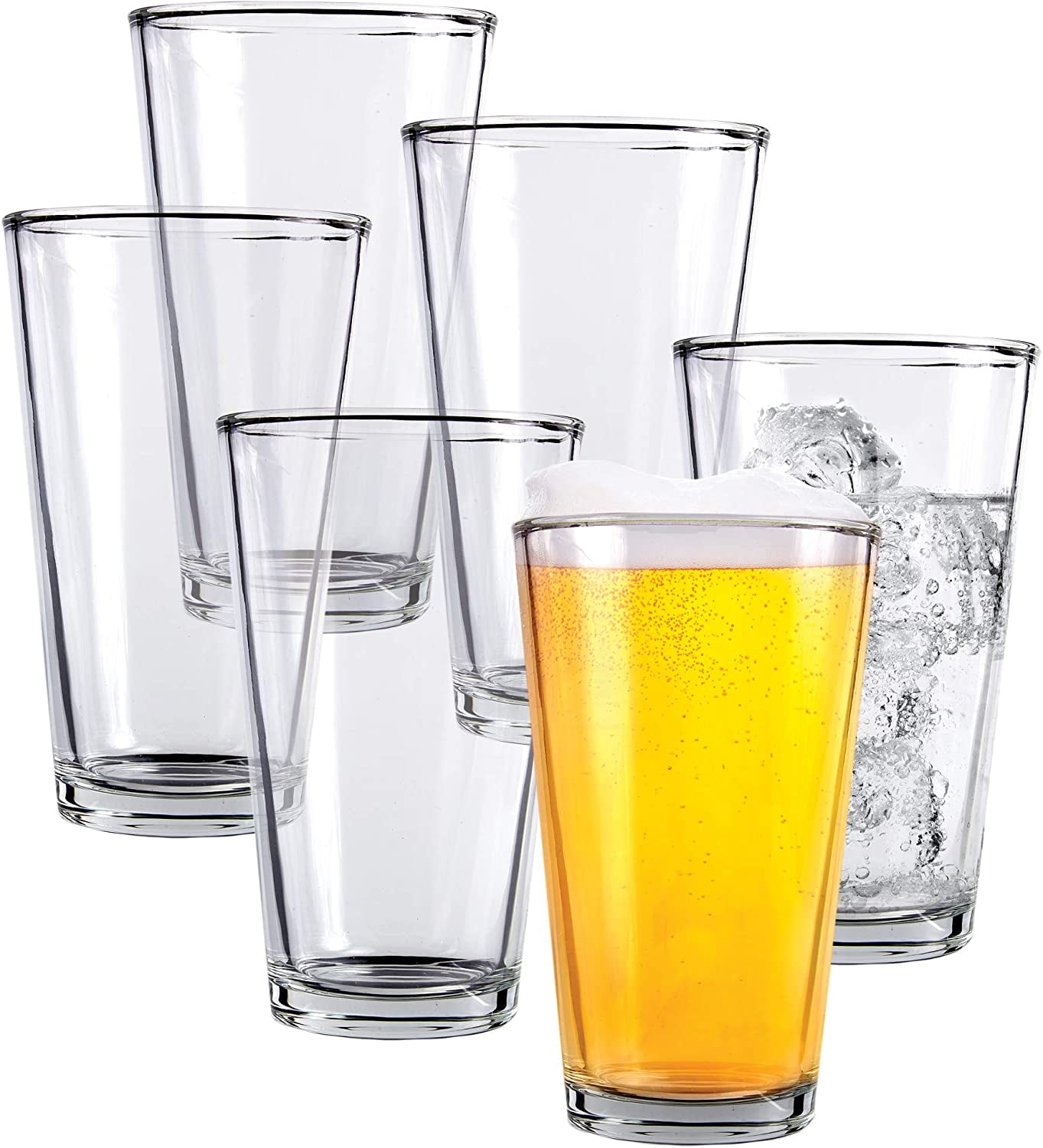 Pint Beer Glasses Set of 6 – 16 oz Tall Clear Drinking Glasses and All ...