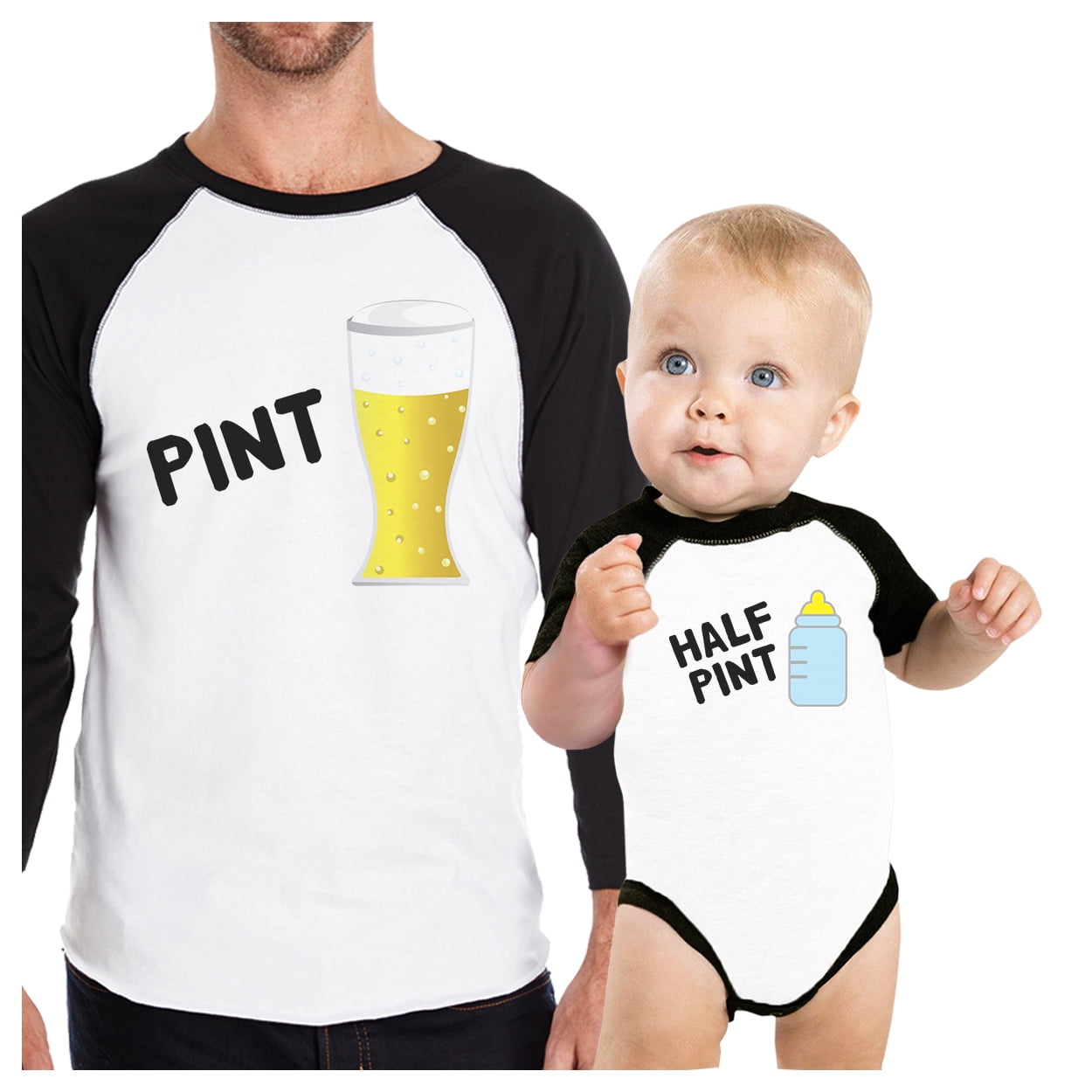 Pint Beer Half Pint Milk Dad and Baby Matching Black And White Baseball ...