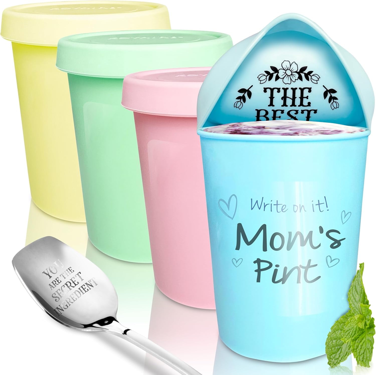 Pint Ice Cream Containers for Homemade Ice Cream (Pack of 4, 16 Ounces ...