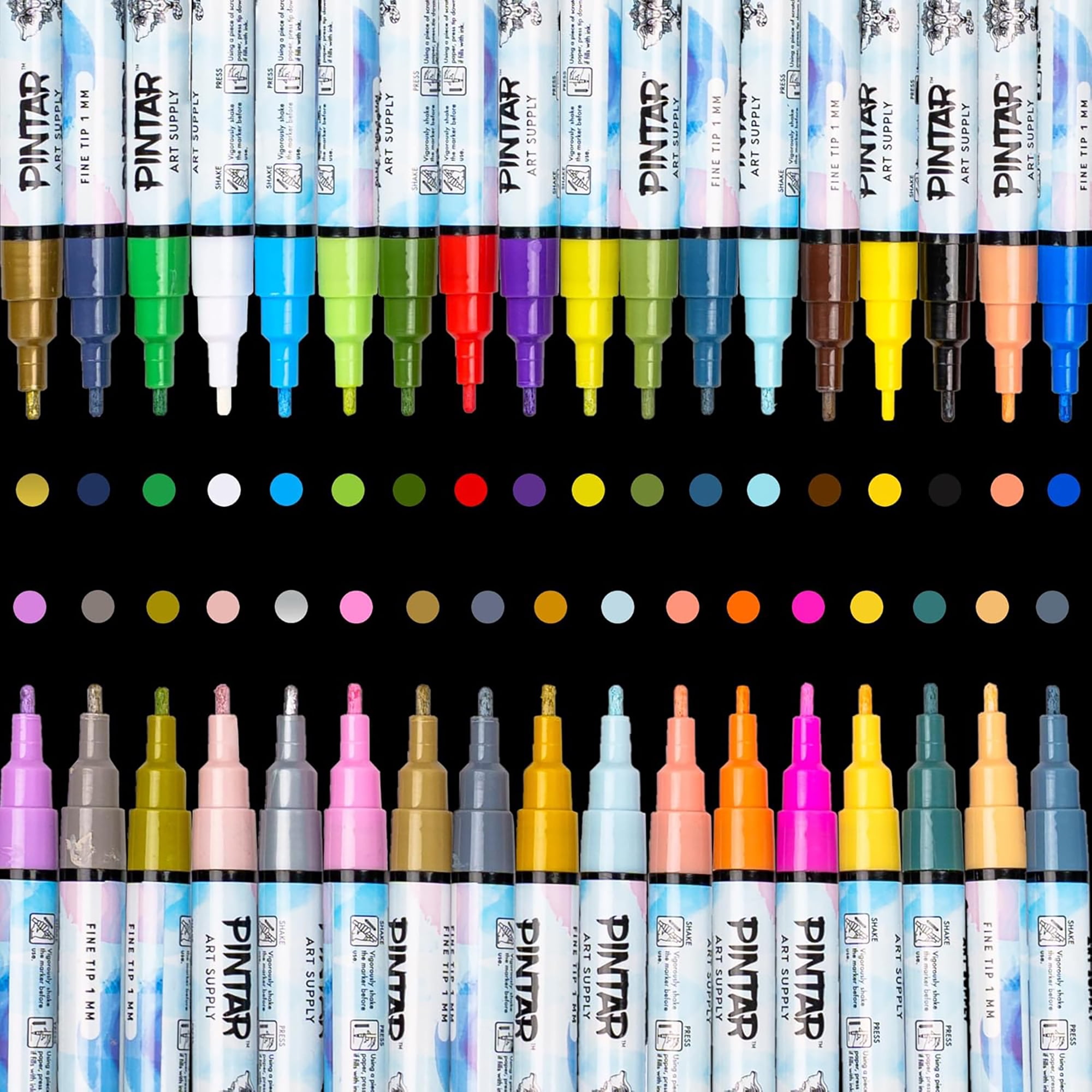 Pintar: Acrylic Paint Markers - Fine Tip 1mm, 35 Pack- Bright Opague ...