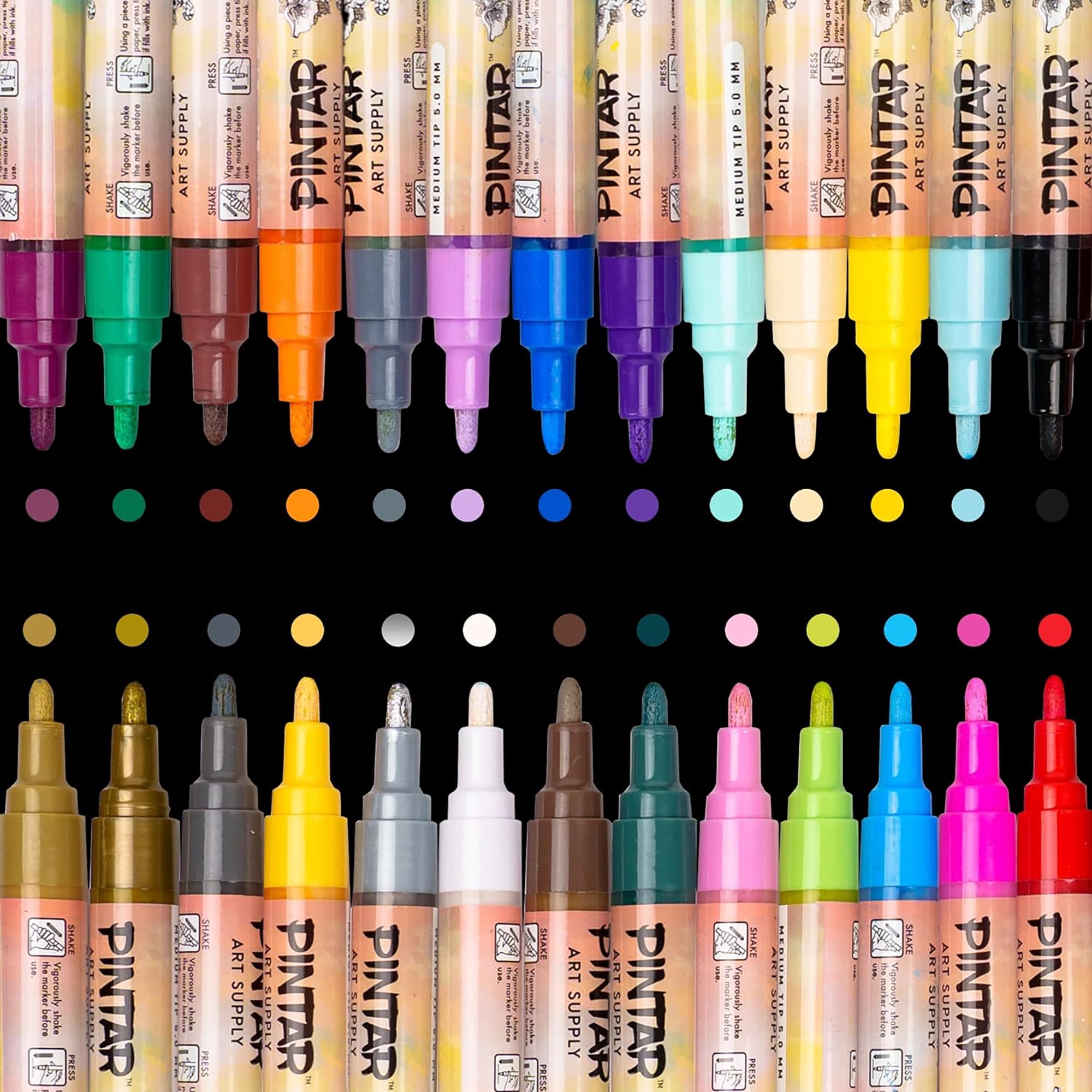 Pintar: Acrylic Paint Markers - Medium Point 5mm, 26 Pack - Bright ...