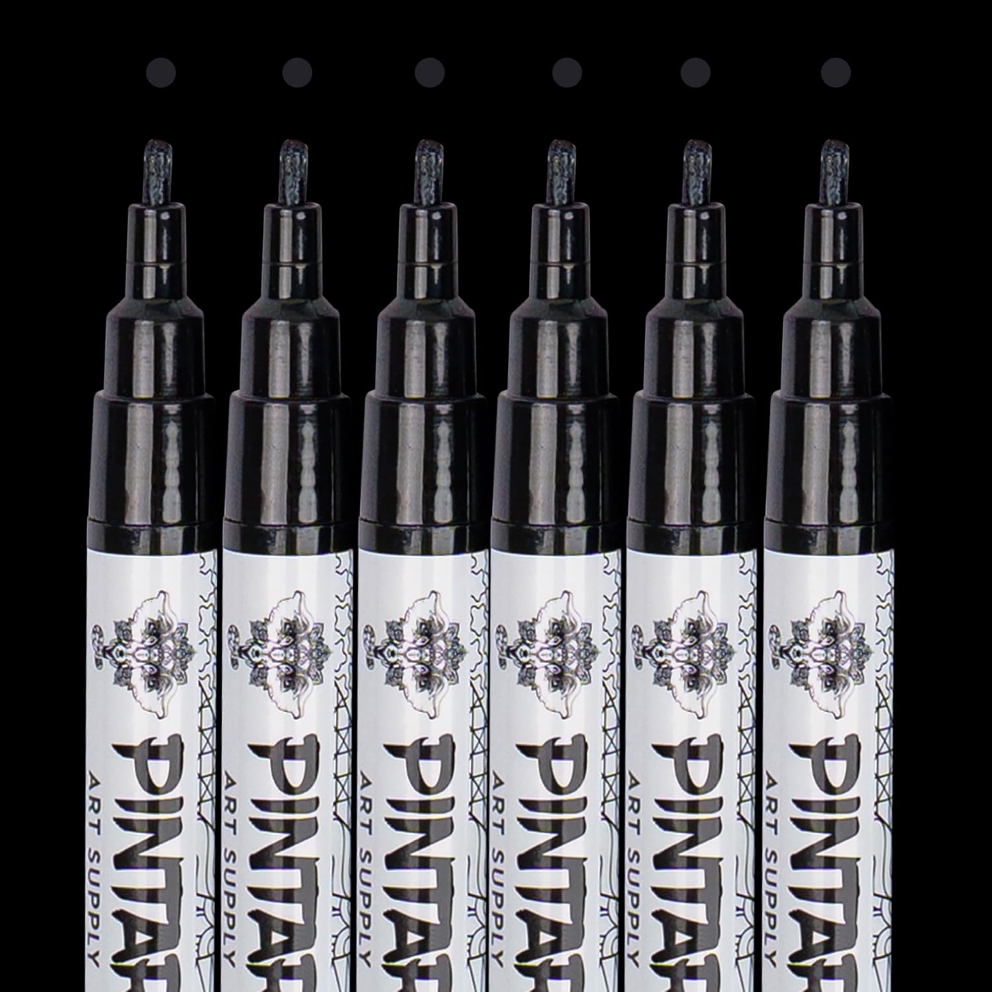 Pintar: Acylic Paint Markers: Black - Fine Tip 1mm, 6 Pack - Outline ...