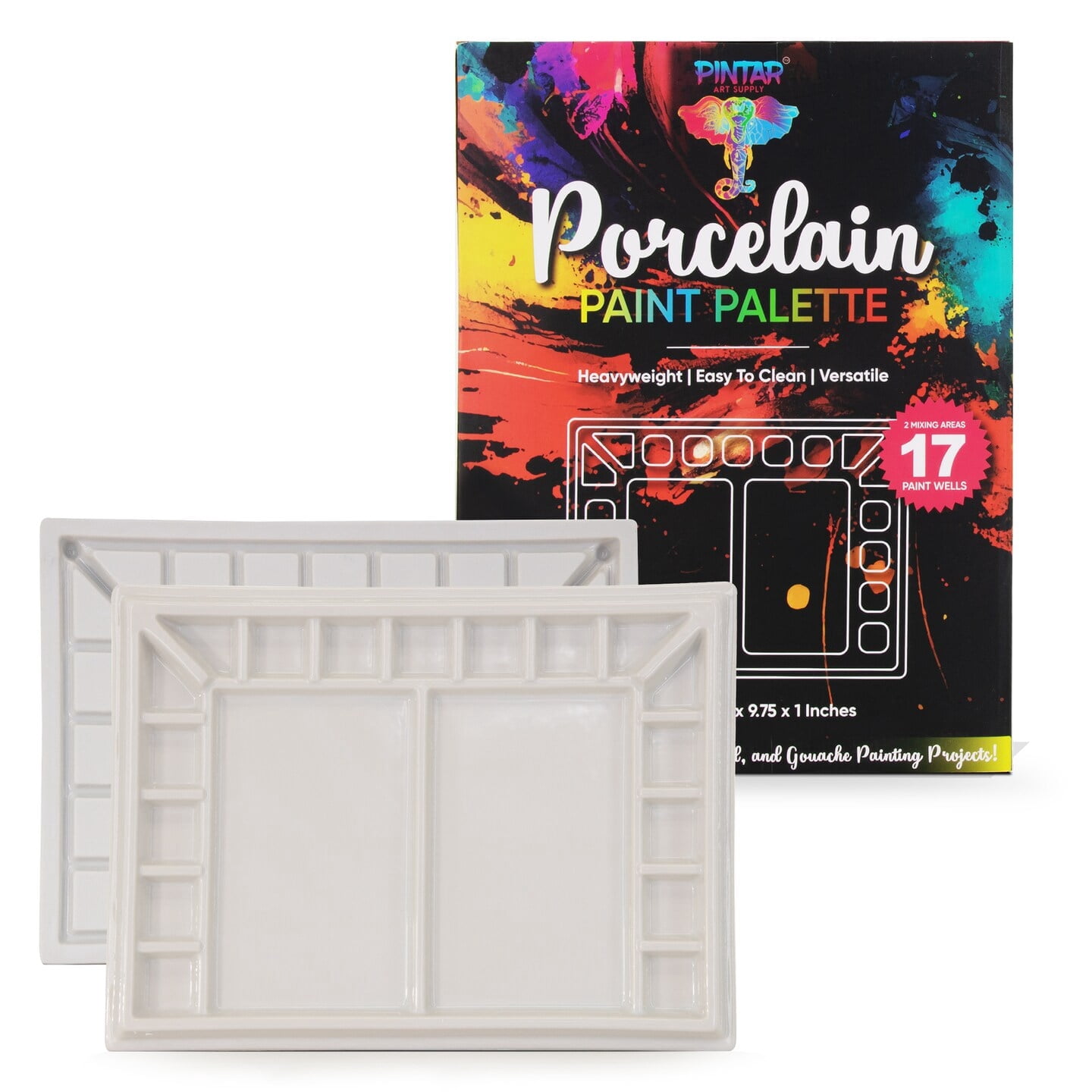 Pintar Ceramic Watercolor Paint Palette Tray - 17 Well Ceramic Palette ...