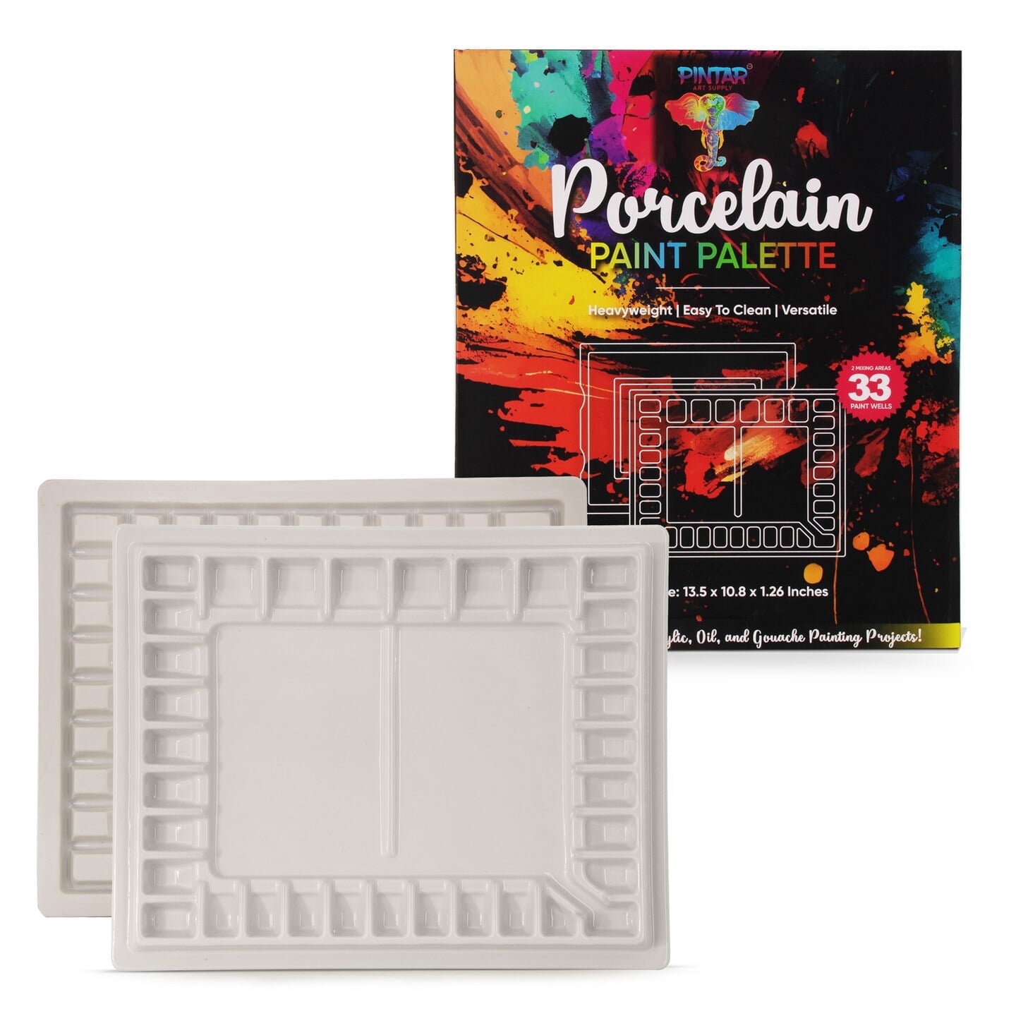 Pintar Ceramic Watercolor Paint Palette Tray-33-Well Palette | Large ...