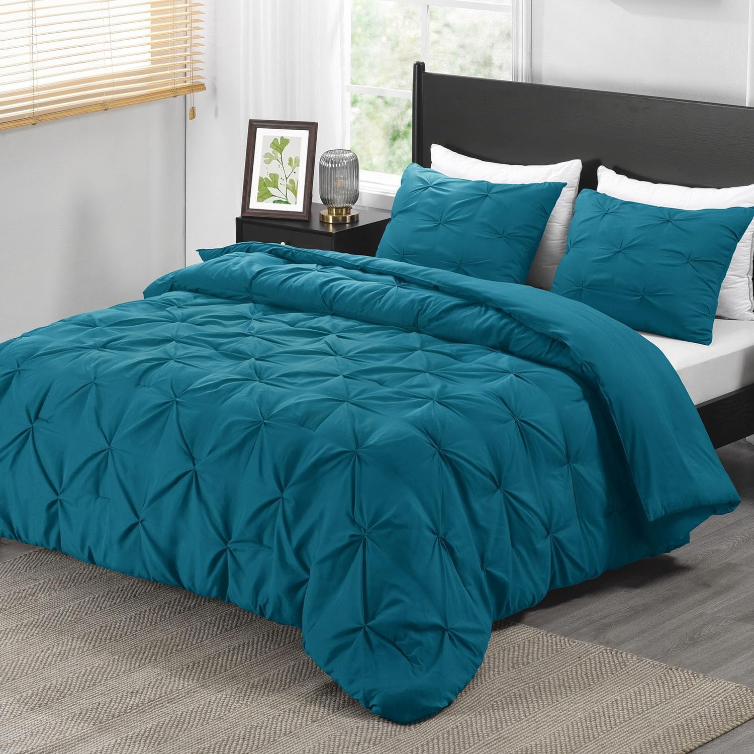 Pintuck Queen Comforter Set with 2 Pillow Shams - 3-Piece - Teal Queen ...