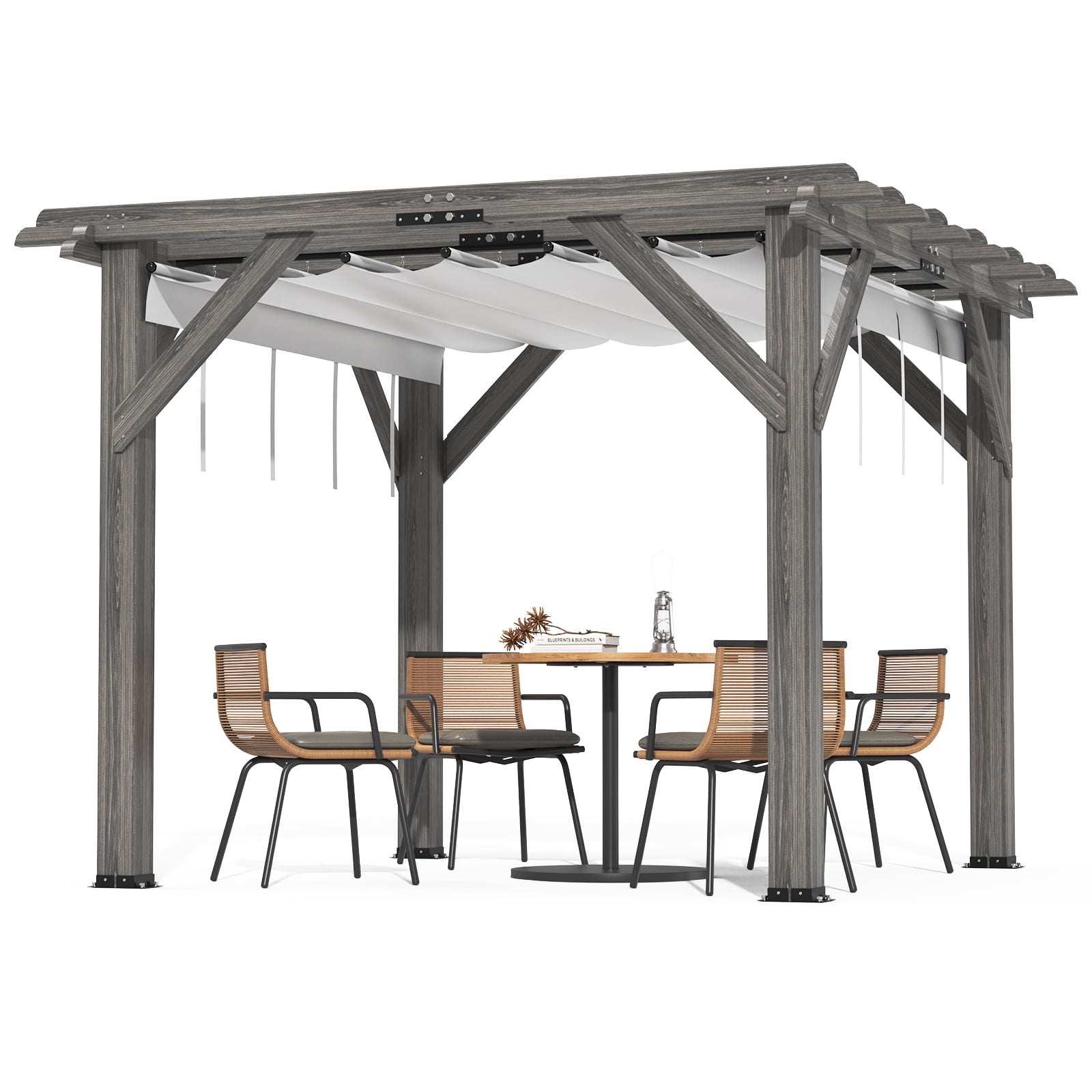 Pinypikaka 10x10 FT Wooden Gazebo Pergola with Canopy & Installation ...