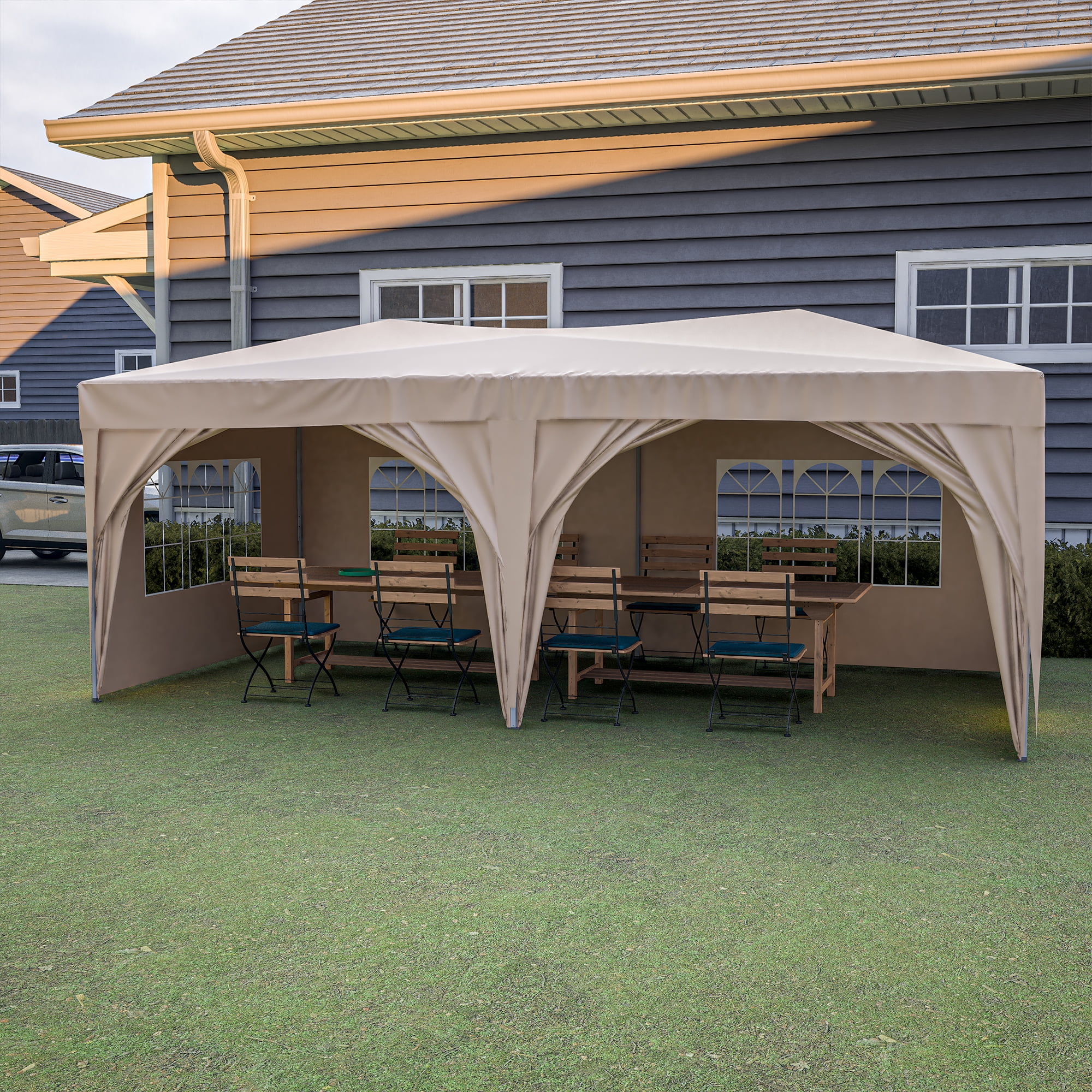 Pinypikaka 10x12 ft Carport, Pop-Up Canopy Tent With 6 Sidewalls for ...