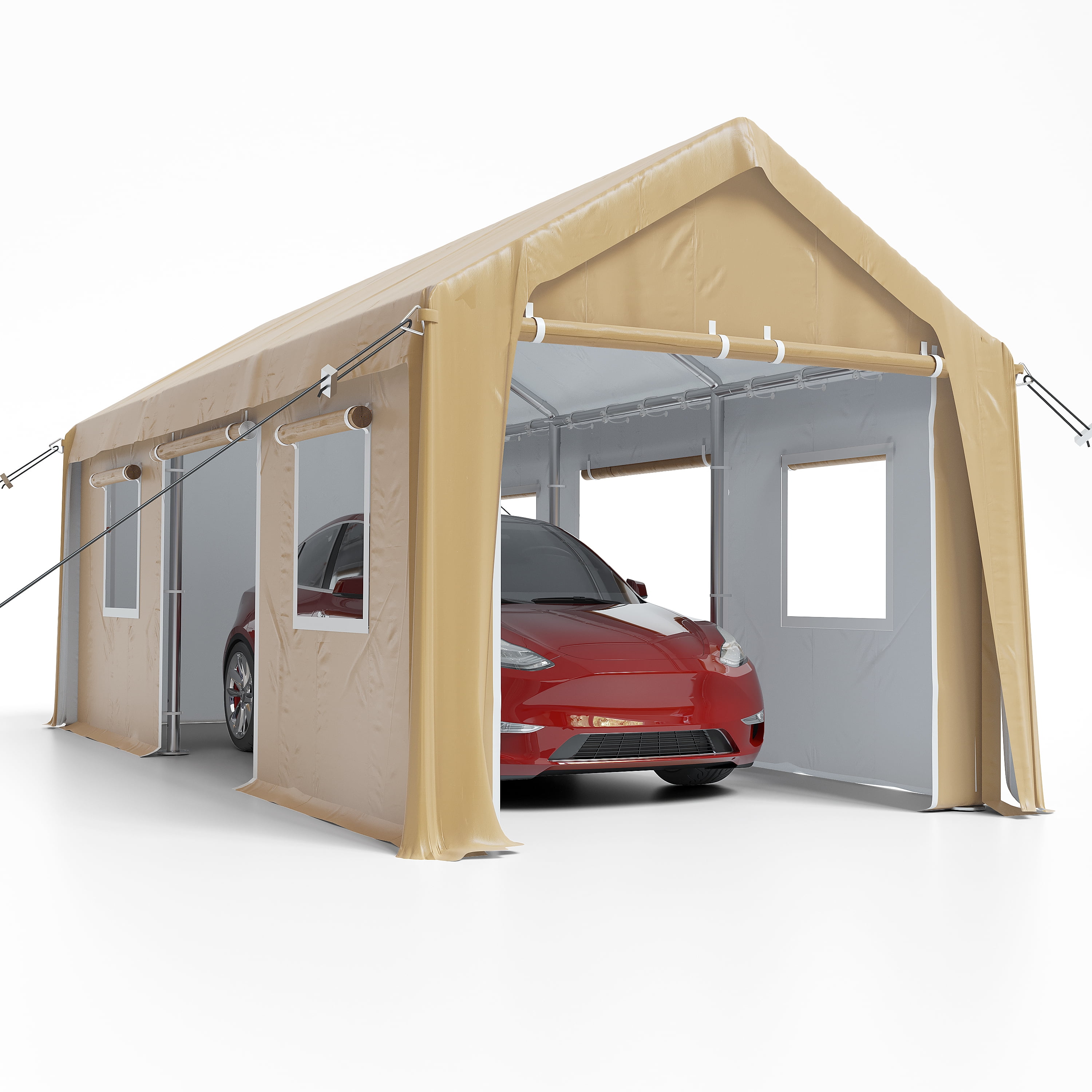 Pinypikaka 10x20 ft Carport, Portable Garage Canopy Storage Shed With 4 ...