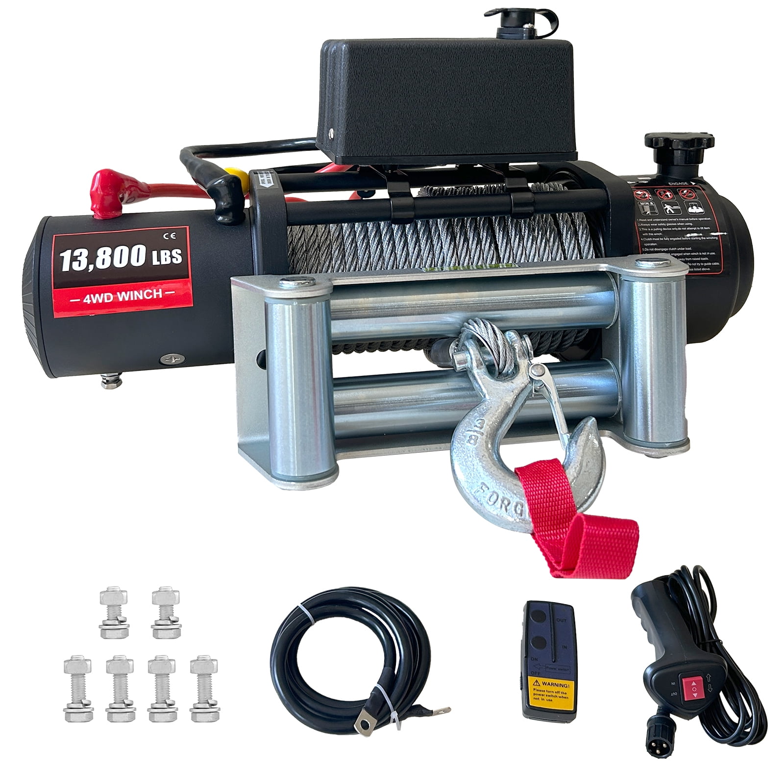 Pinypikaka 13800lbs 12V DC Electric UTV Winch with IP67 78ft Steel Rope ...