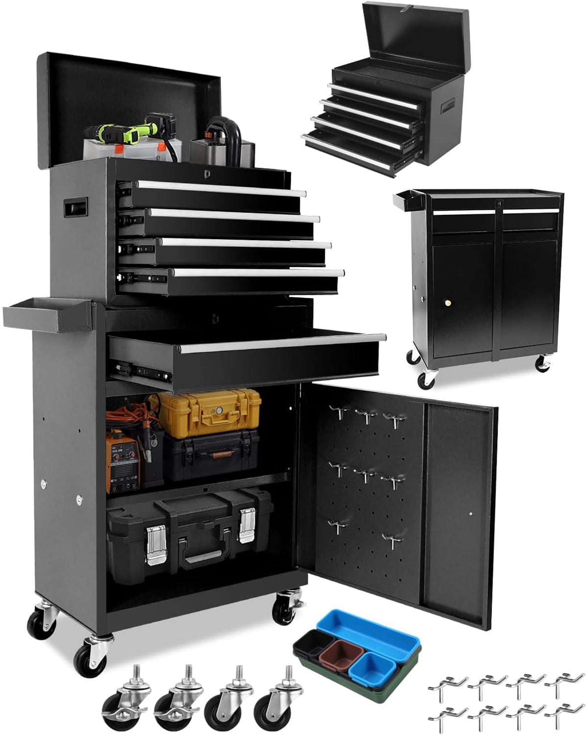 Pinypikaka 2 in 1 Tool Chest with 5 Drawers, Tool Cart with 7 Organizer ...