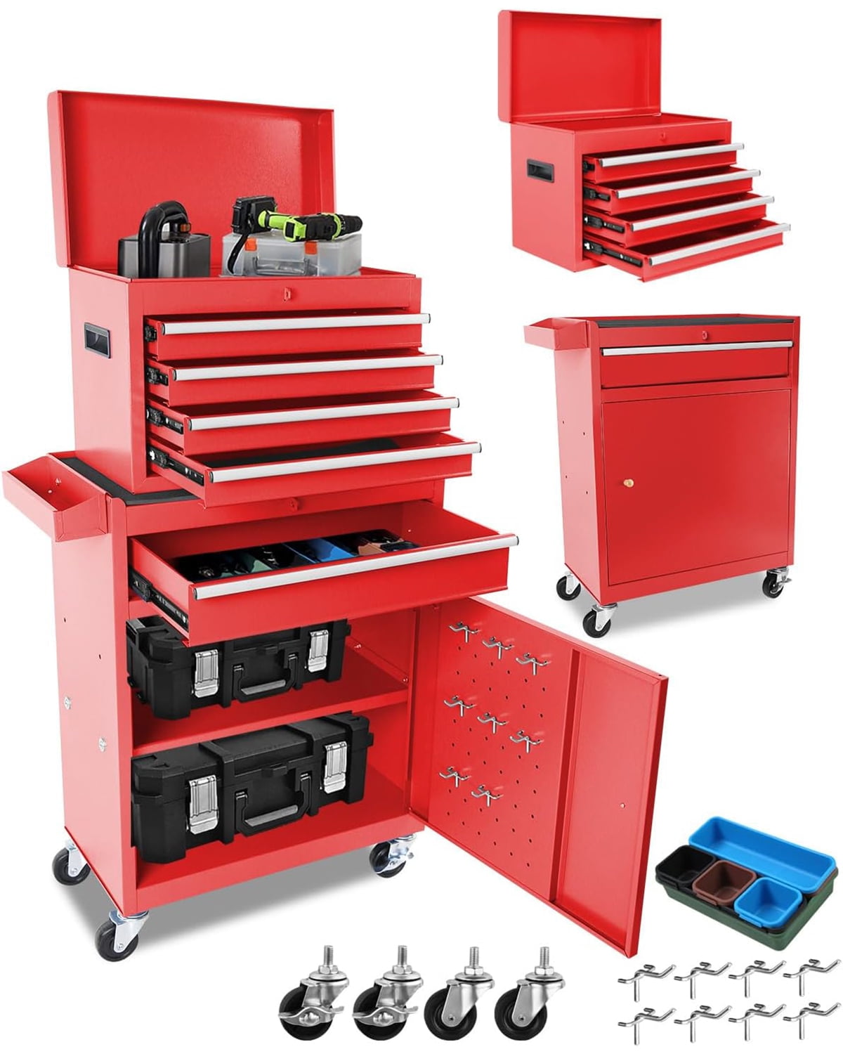 Pinypikaka 2 in 1 Tool Chest with 5 Drawers, Tool Cart with 7 Organizer ...
