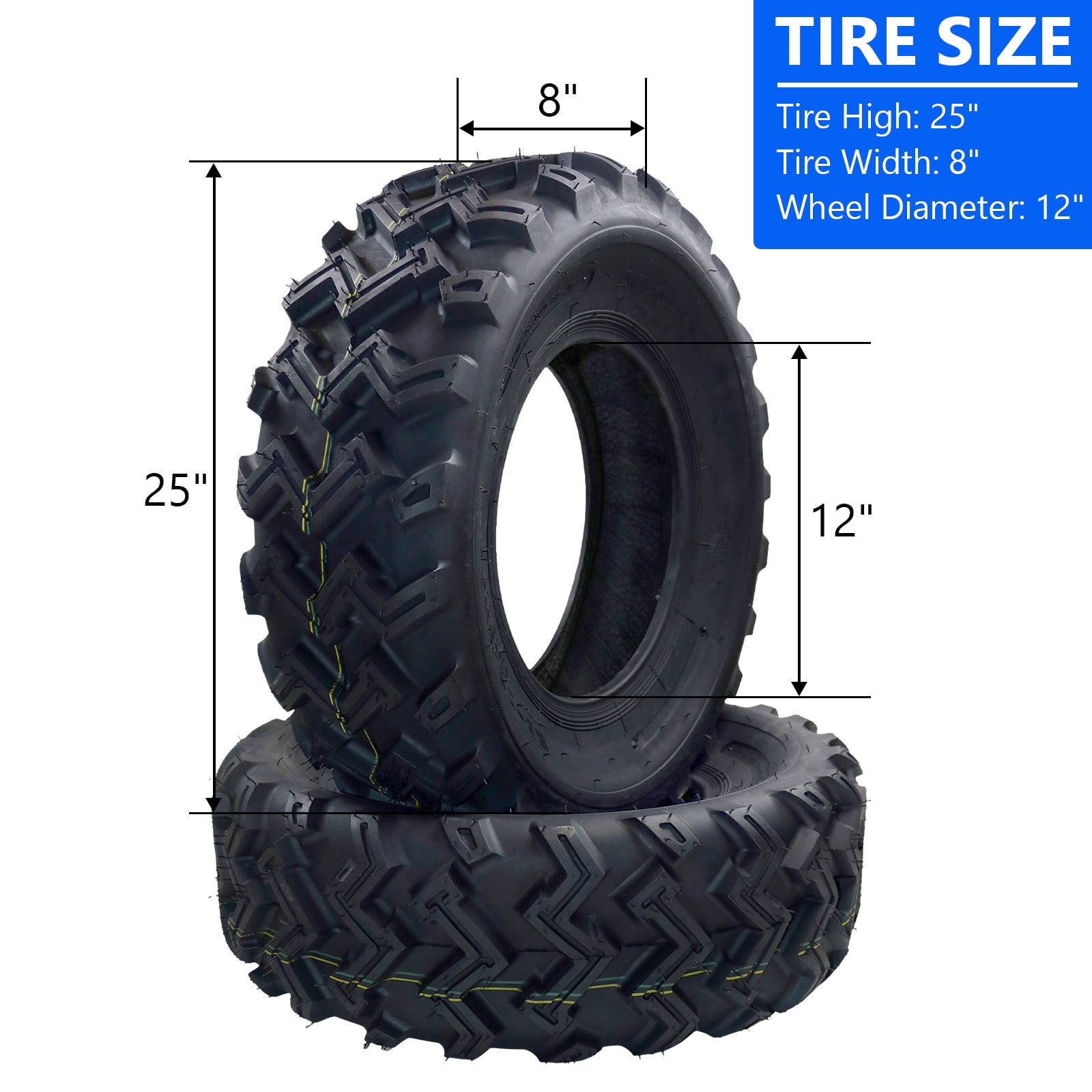 Pinypikaka 25x8-12 6PR ATV/UTV Tires All Terrain Tires 25x8x12 Trail Sand Mud Stream Off-Road ...