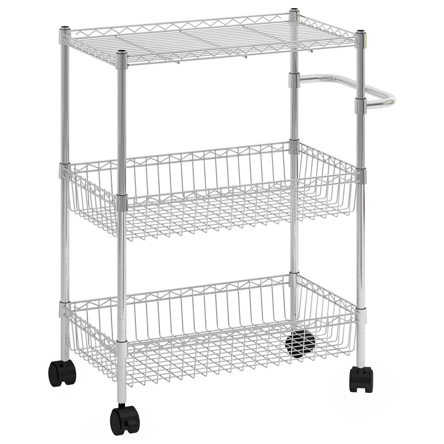 Pinypikaka 3-Tire Wire Shelving Rack, Utility Cart with Handle Rolling ...