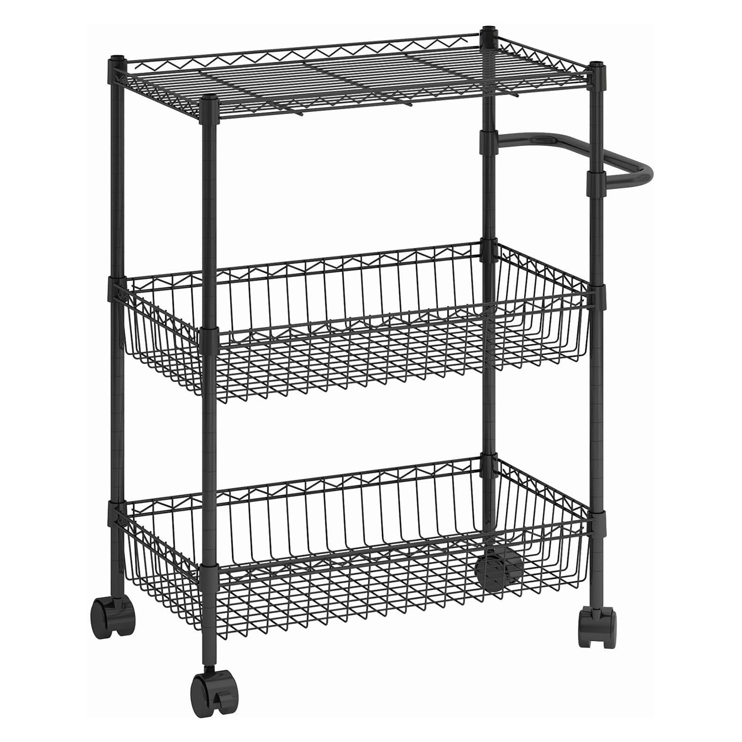 Pinypikaka 3-Tire Wire Shelving Rack, Utility Cart with Handle Rolling ...