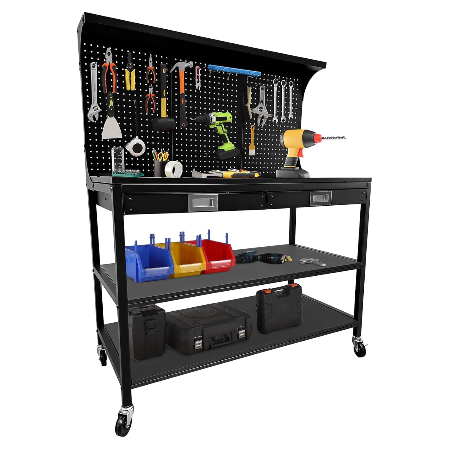 Pinypikaka 48" Garage Workbench, 3-Tier Heavy Duty Rolling Work Table ...