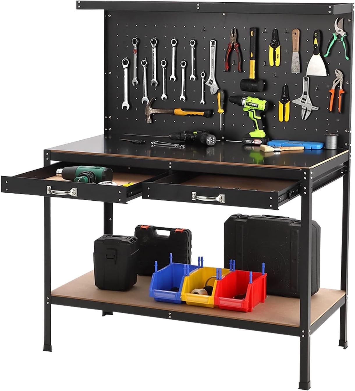 Pinypikaka 48-inch Multi-Purpose Workbench with Drawers and Pegboard ...