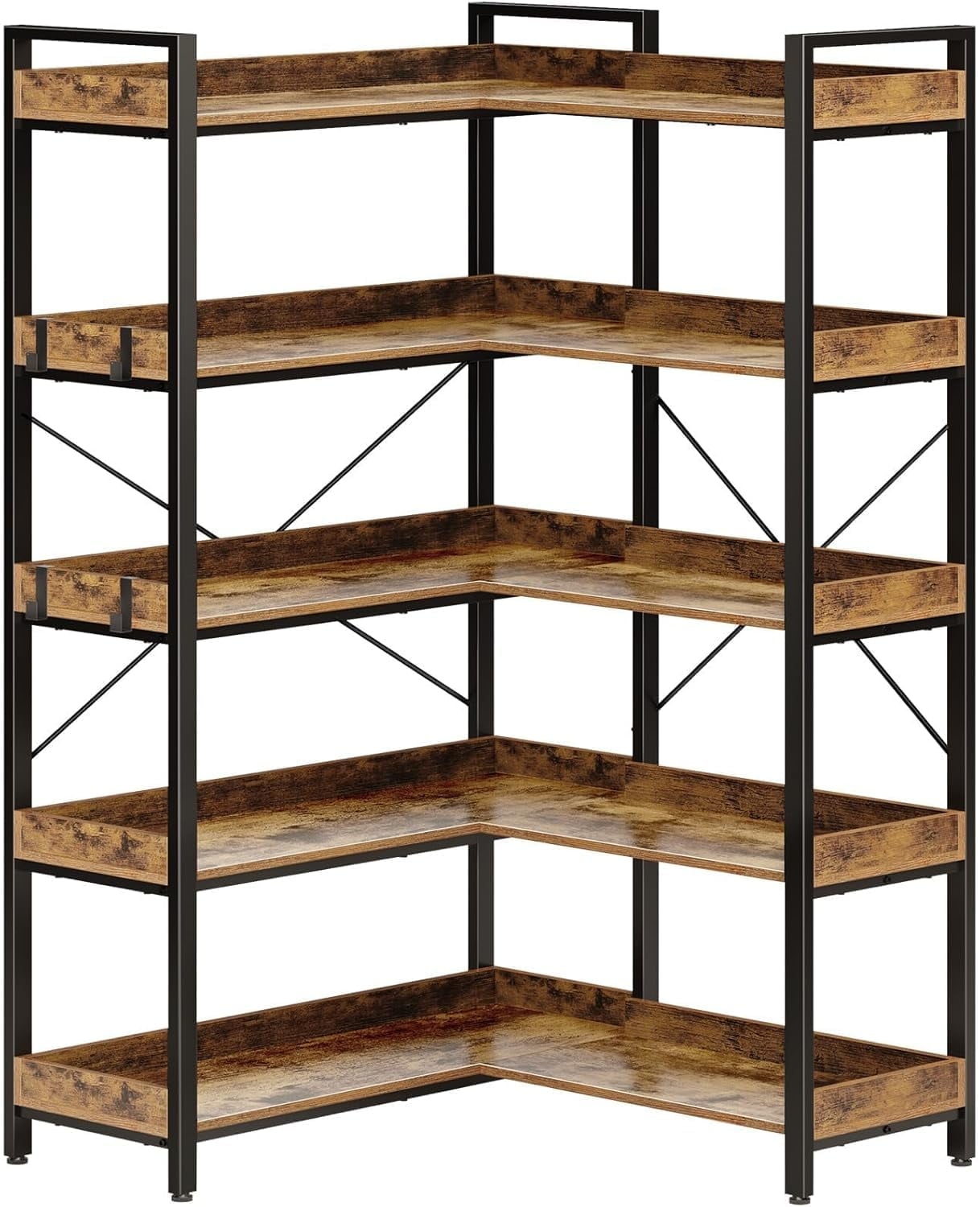 Pinypikaka 5-Tier Industrial Bookshelf – Open Corner Bookcase with 4 ...