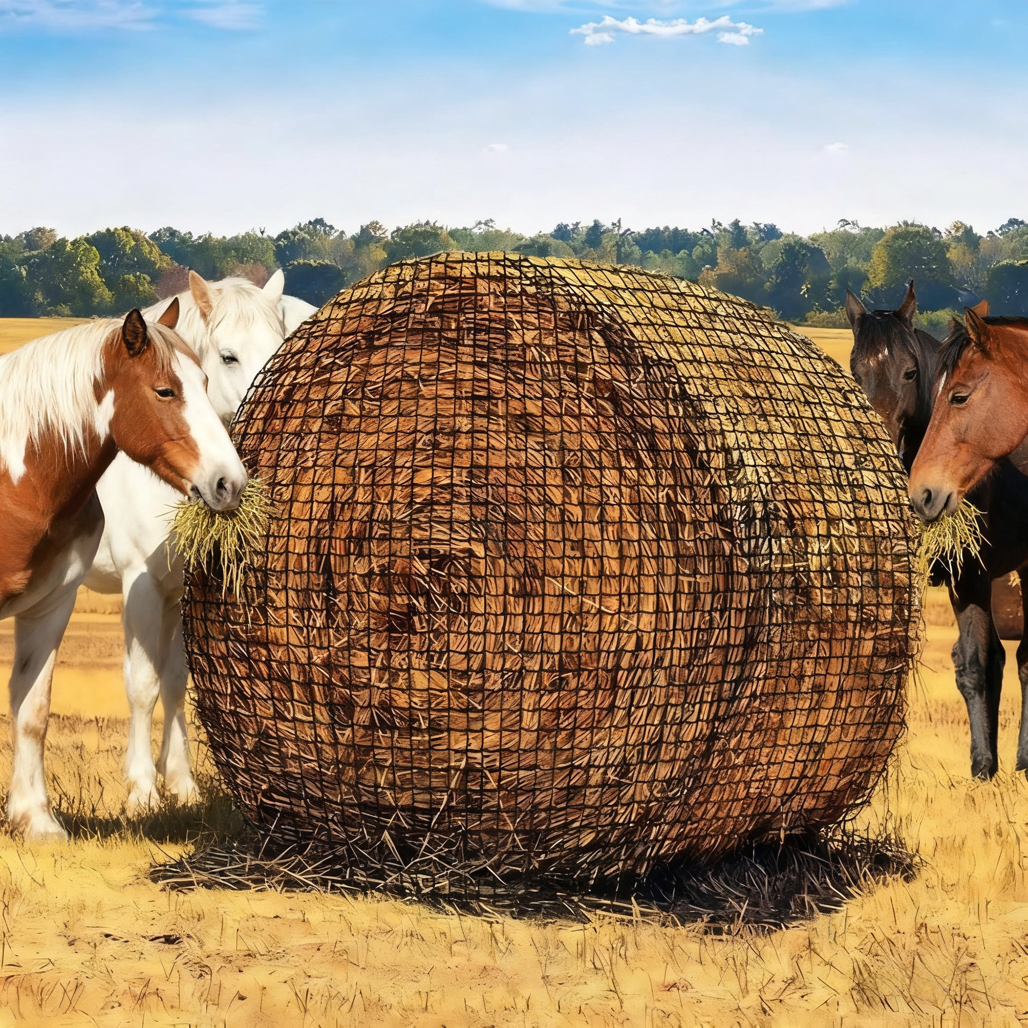 Pinypikaka 5x5 ft Round Bale Hay Net, Heavy Gauge Knotless Slow Feed ...