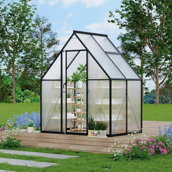 8*14FT Aluminum-Framed Polycarbonate Greenhouse, with Quick Setup ...
