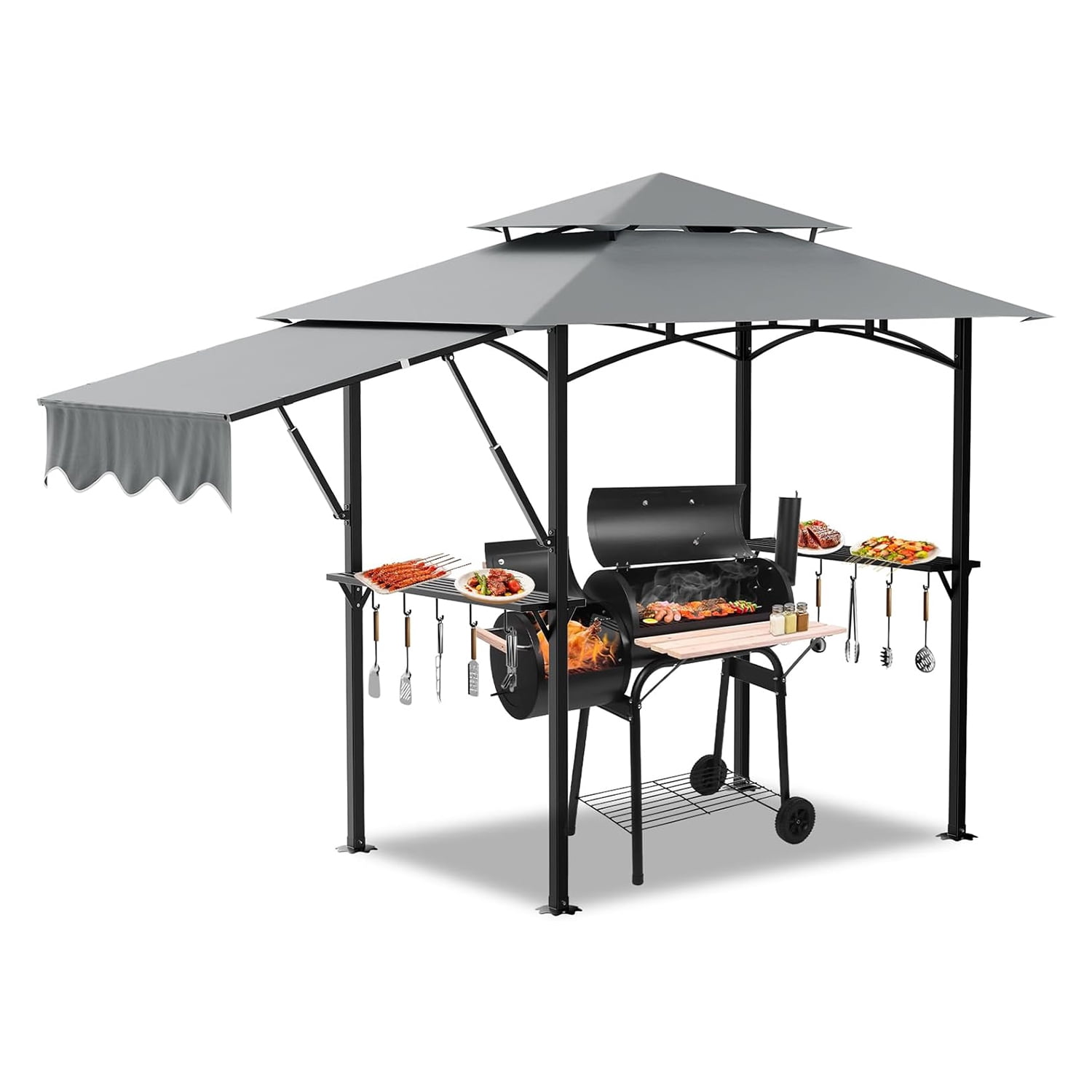 Pinypikaka 8'x 5' Double Tiered Grill Gazebo Canopy, Outdoor BBQ Gazebo ...