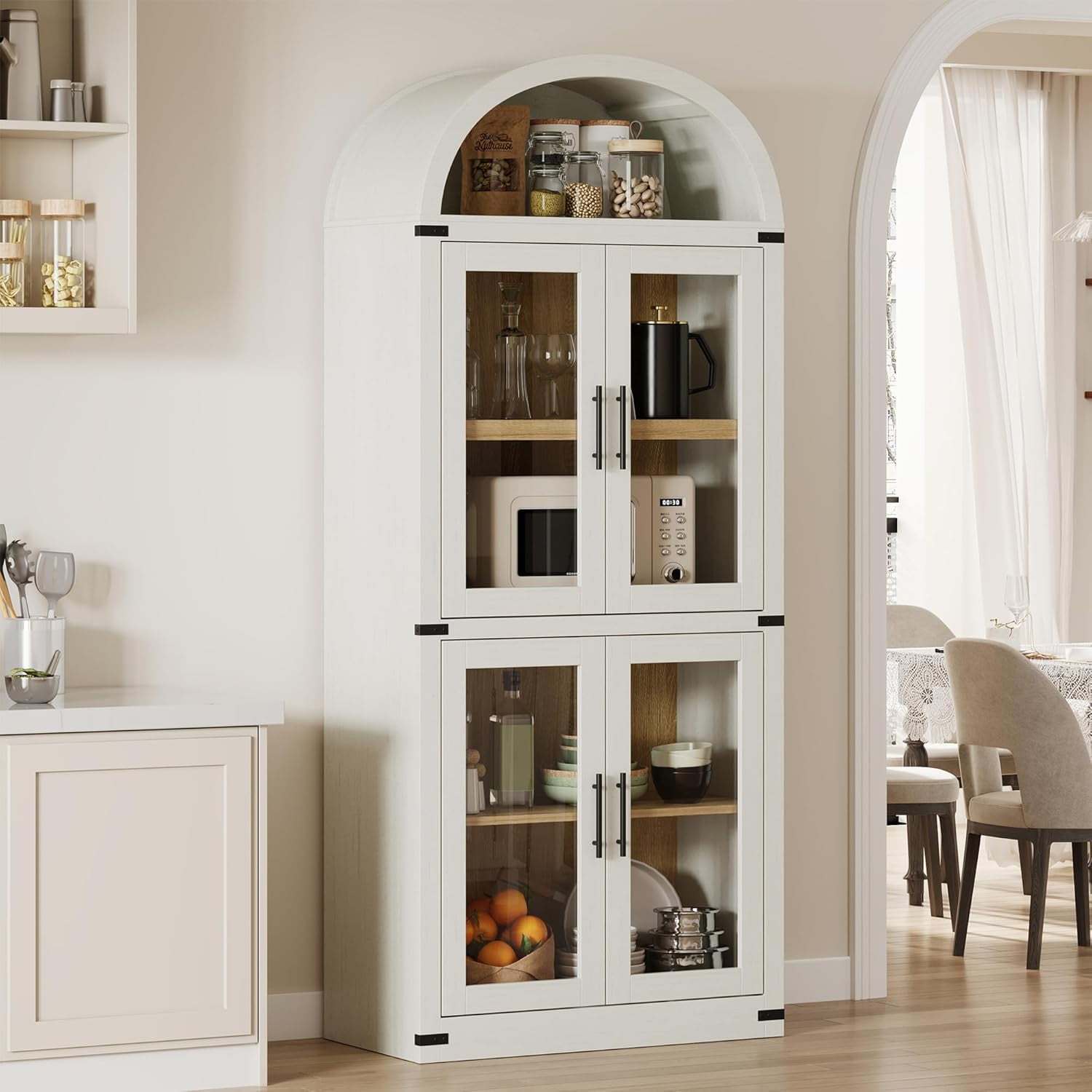 Pinypikaka Arched Bookshelf with Doors Farmhouse Bookcase 15.83in Depth ...