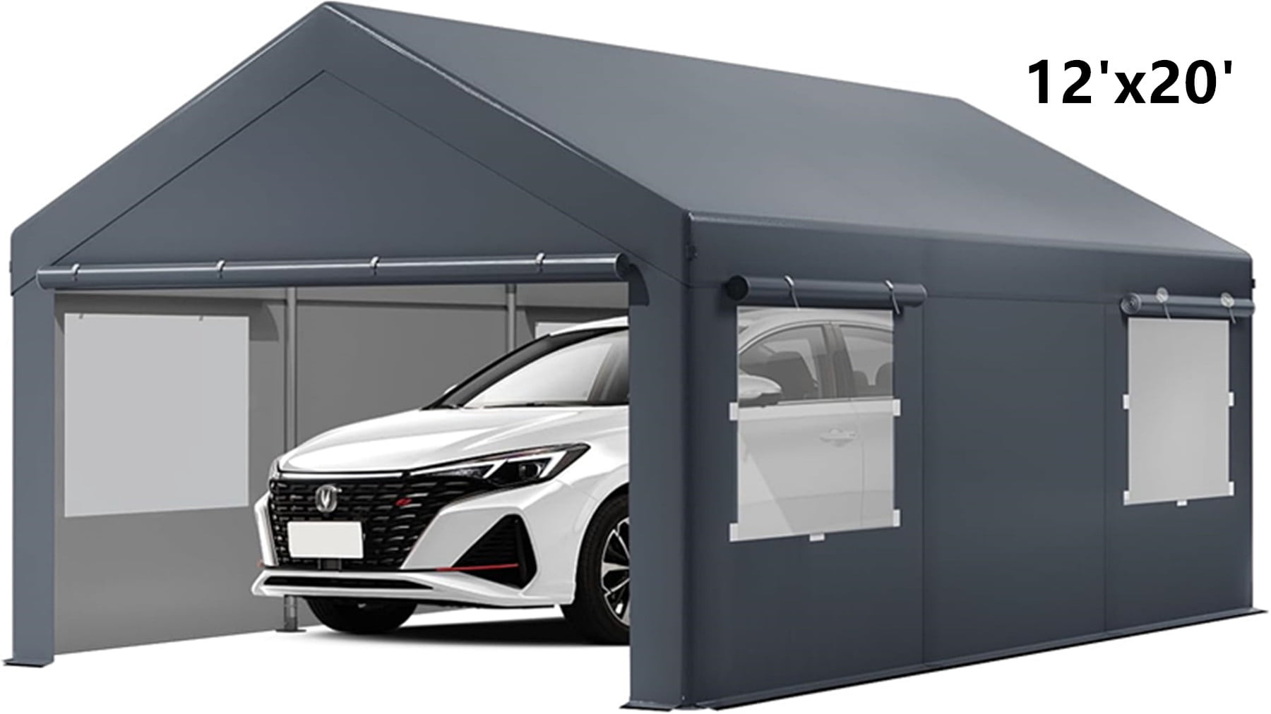 Pinypikaka Carport, 12' x 20' Heavy Duty Carport with Roll-up Sidewall ...