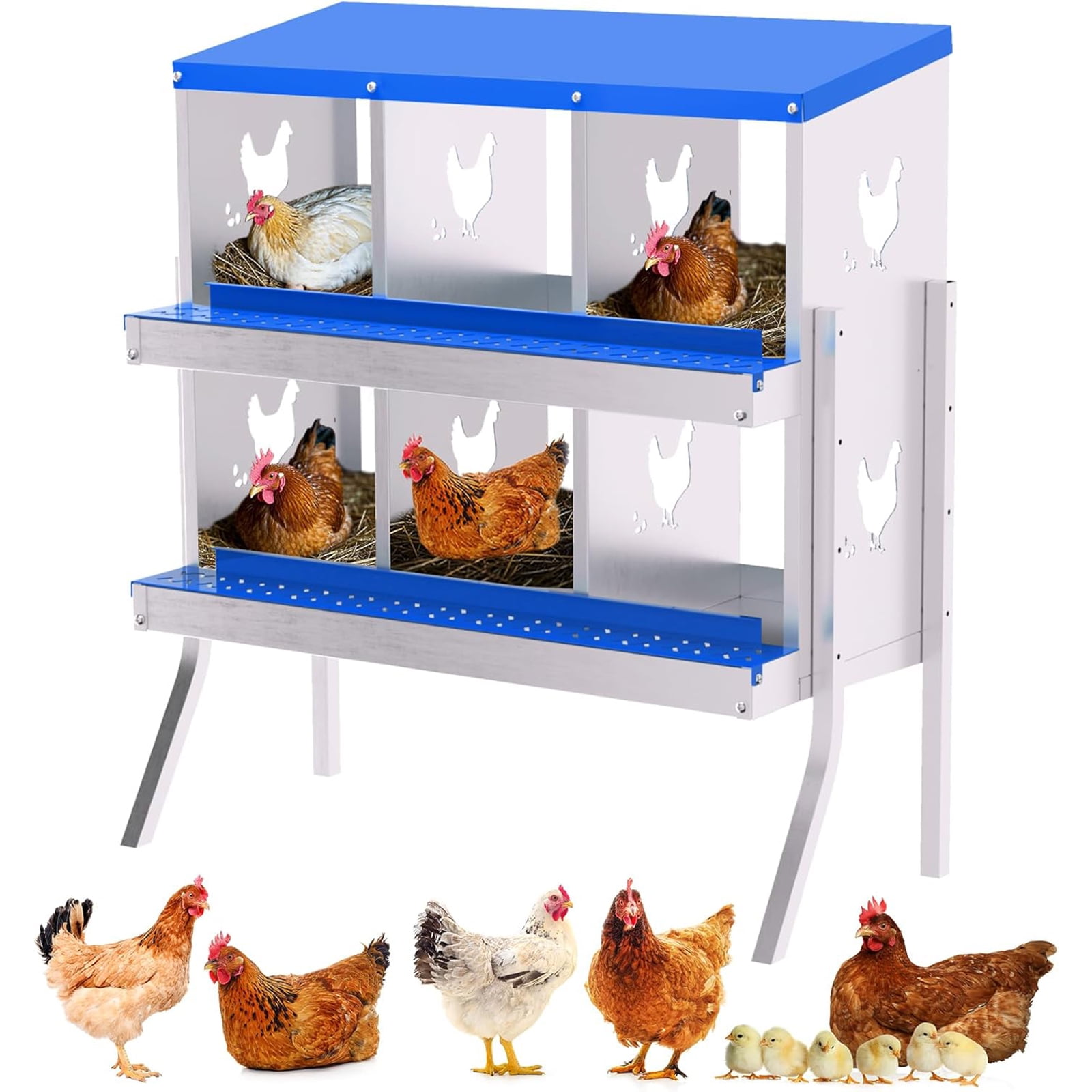 Pinypikaka Chicken Nesting Box 6 Compartments Metal Chicken Laying Box ...