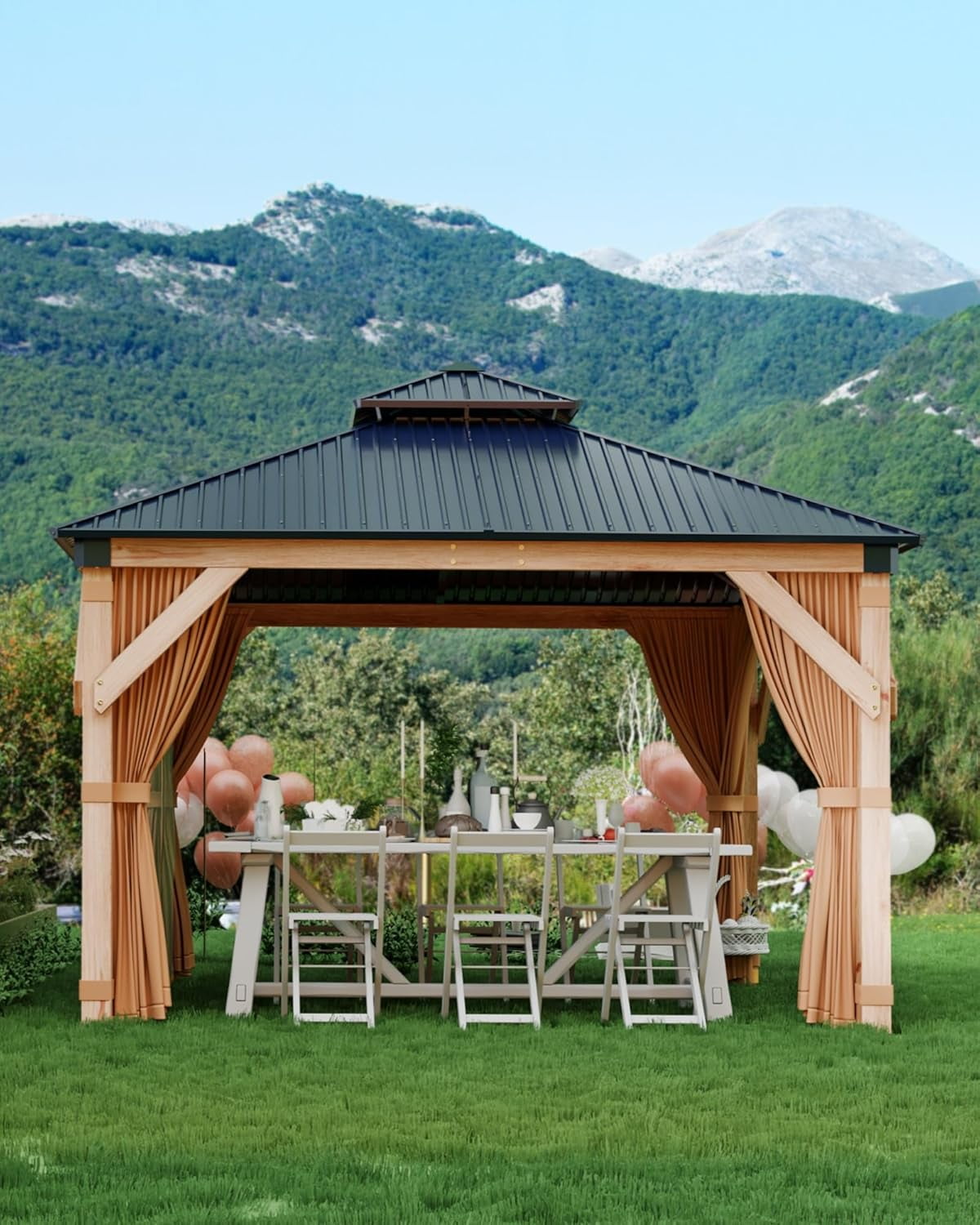 Pinypikaka Hardtop Wood Gazebo 10'x10' for All Weather, with Double ...