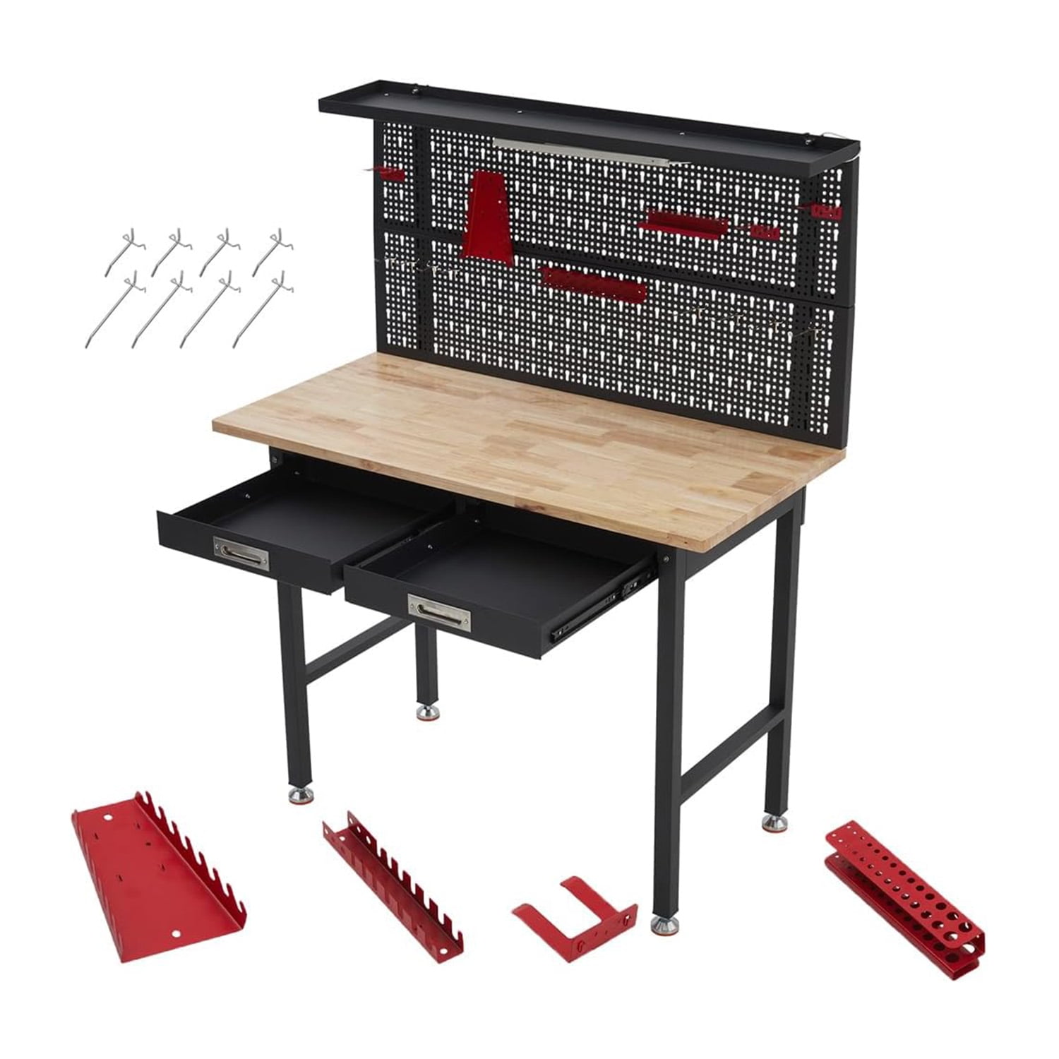 Pinypikaka Heavy Duty Workbench with Pegboard, Wood Workbench with Tool ...