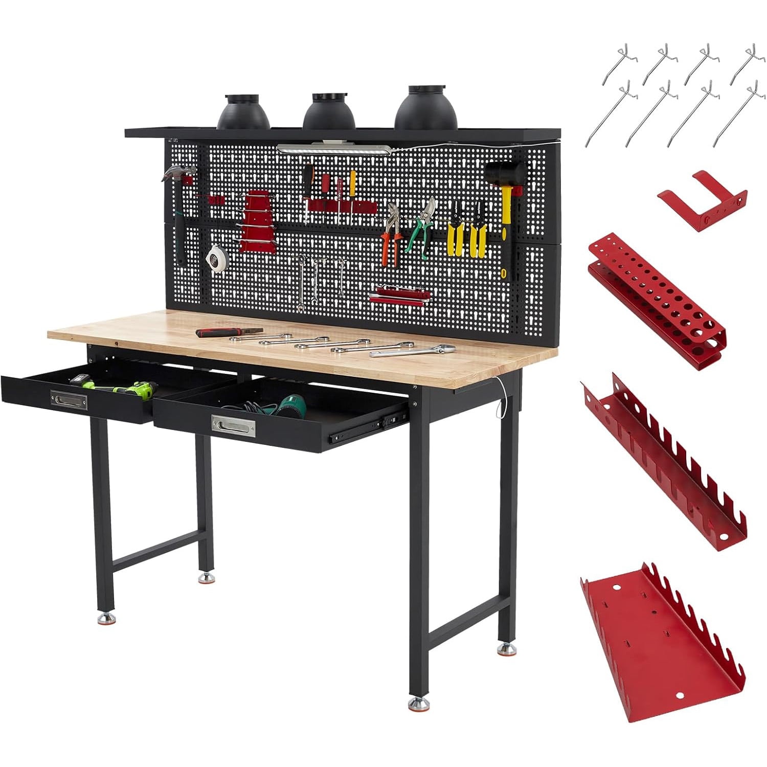 Pinypikaka Heavy Duty Workbench with Pegboard, Wood Workbench with Tool ...