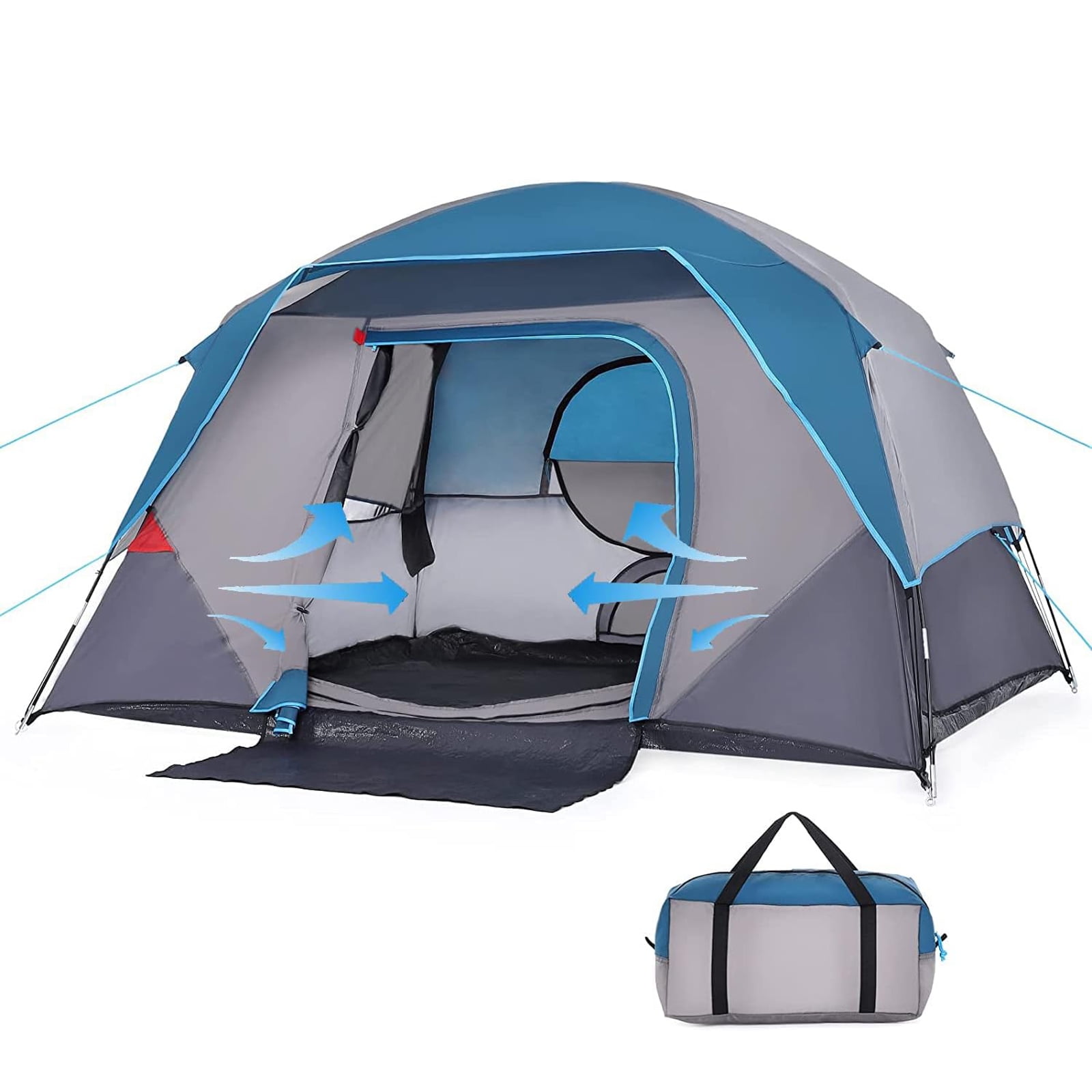 Pinypikaka Outdoor Camping Tent for 4 Person, 8'x7' Waterproof Family Tent with Removable ...