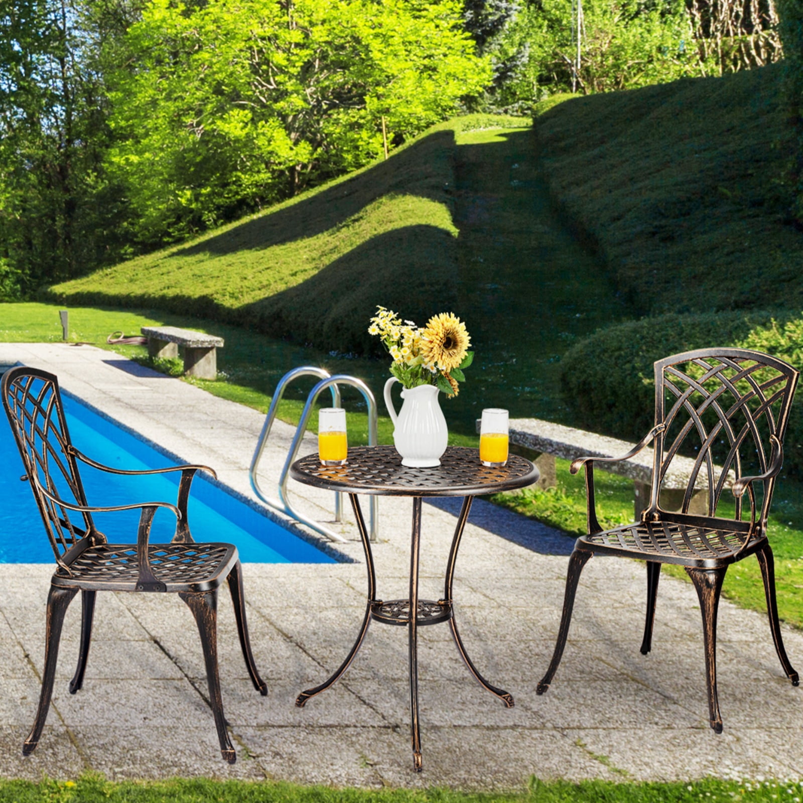 Pinypikaka Patio Bistro Set with Umbrella Hole, 3 Piece Outdoor Bistro ...