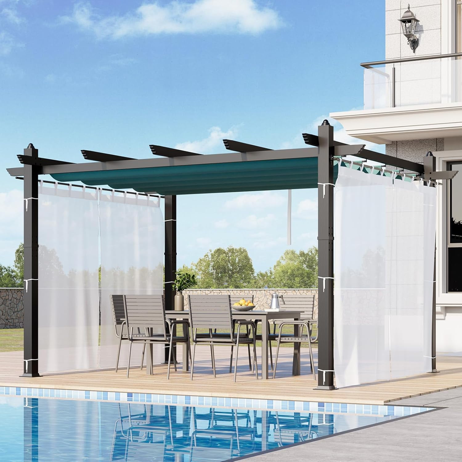 Pinypikaka Retractable Outdoor Pergola with Canopy and Side Mesh ...
