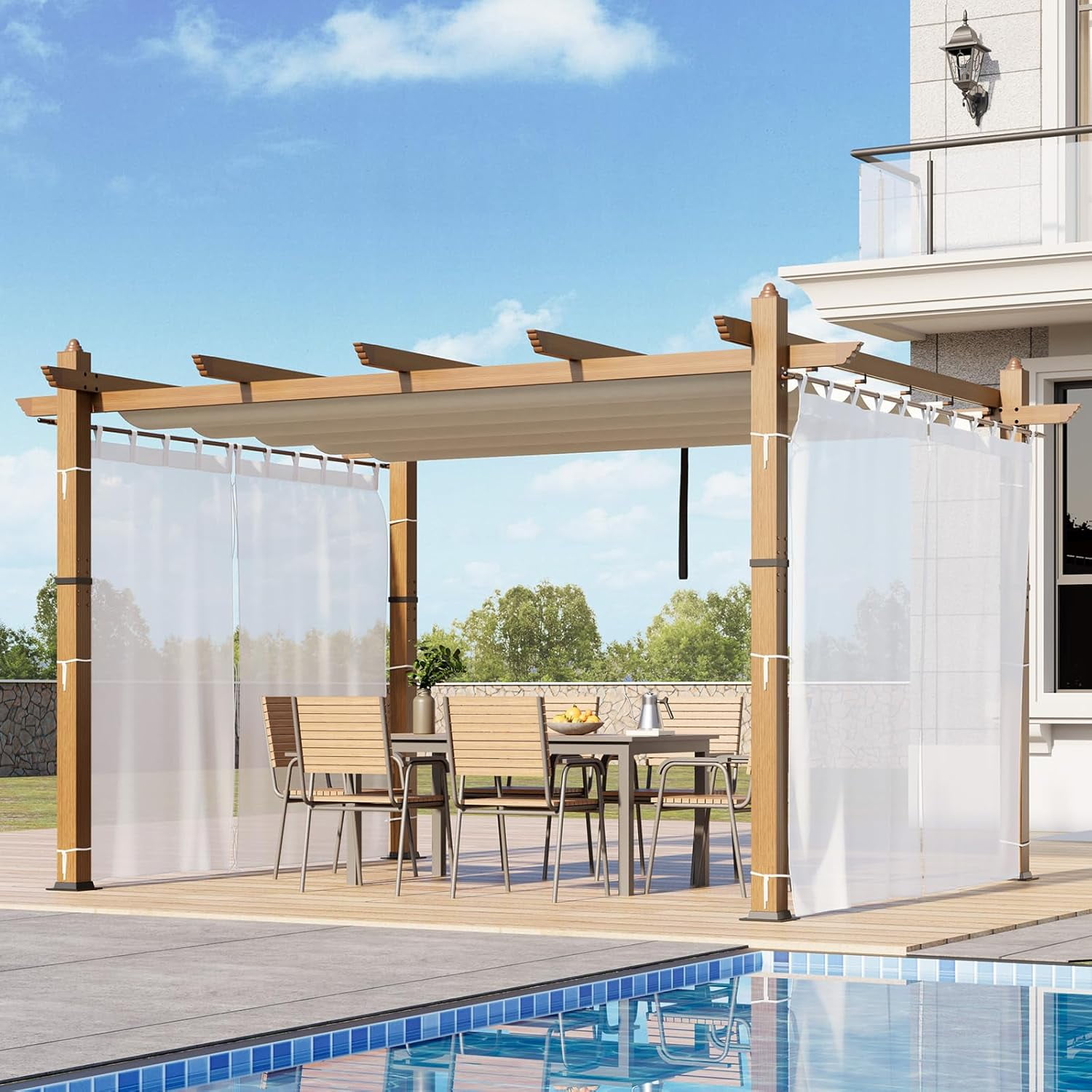 Pinypikaka Retractable Outdoor Pergola with Canopy and Side Mesh ...
