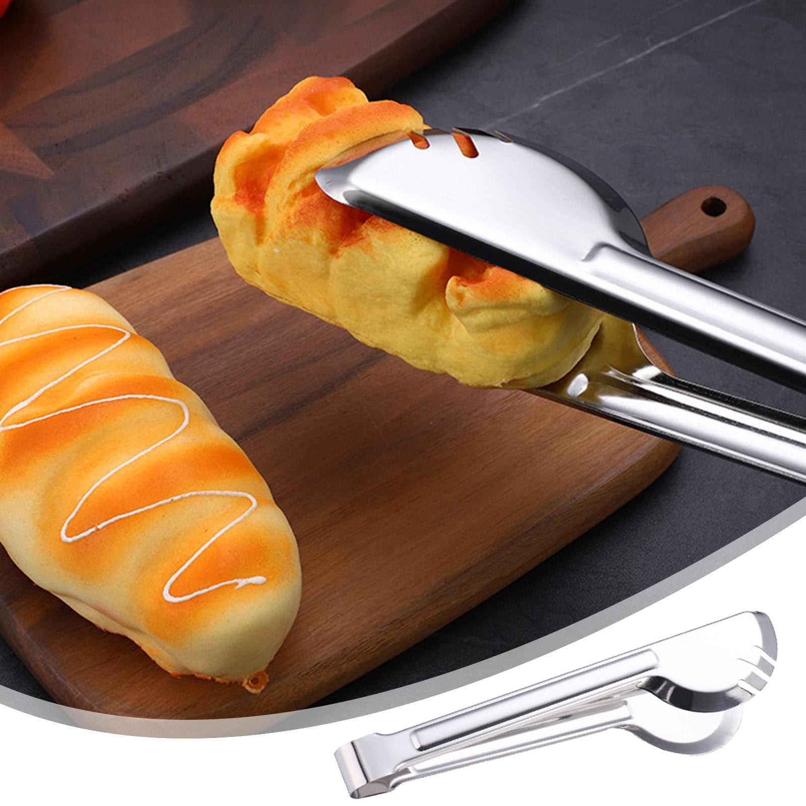 Pinzas de acero inoxidable para alimentos, cocina casera, sartén dorada ...