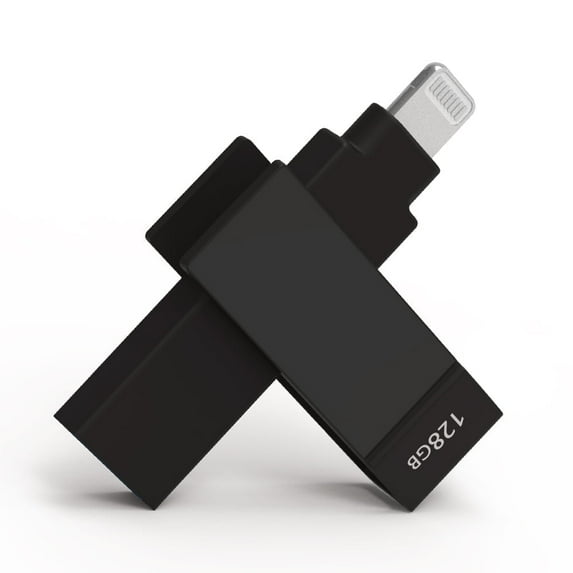 PioData iXflash 128GB Lightning & USB-A Flash Drive, Black, Apple MFi Certified with iPhone ...