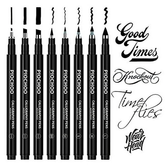 Piochoo Calligraphy Pens,8 Size Calligraphy Pens for Writing,Brush Pens ...