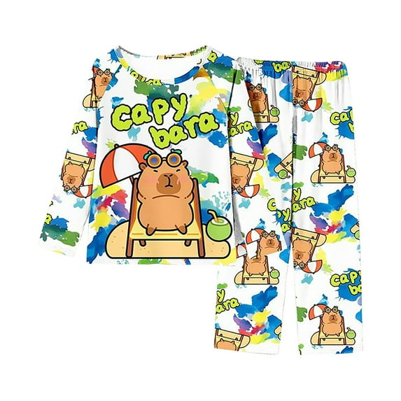 Piomll Girls Outfit Sets Capybara Print Pajama Animal Themed Sleepwear ...