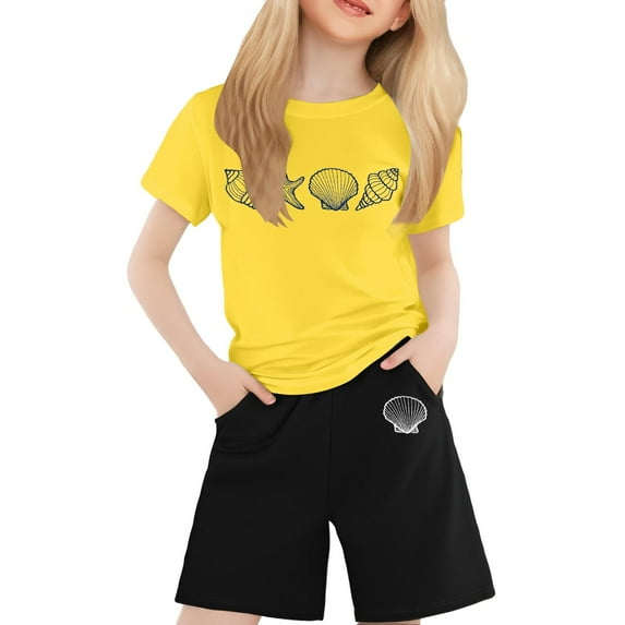 Piomll Girls Outfit Sets Children'S Print Short Sleeve T Shirt Kids ...