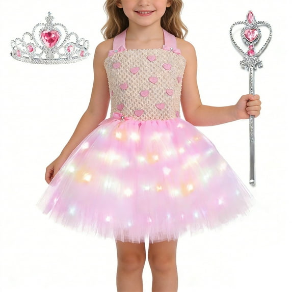 Piomll Outfit Sets For Girlss Valentine Glowing Dress Heart Party Tutu ...