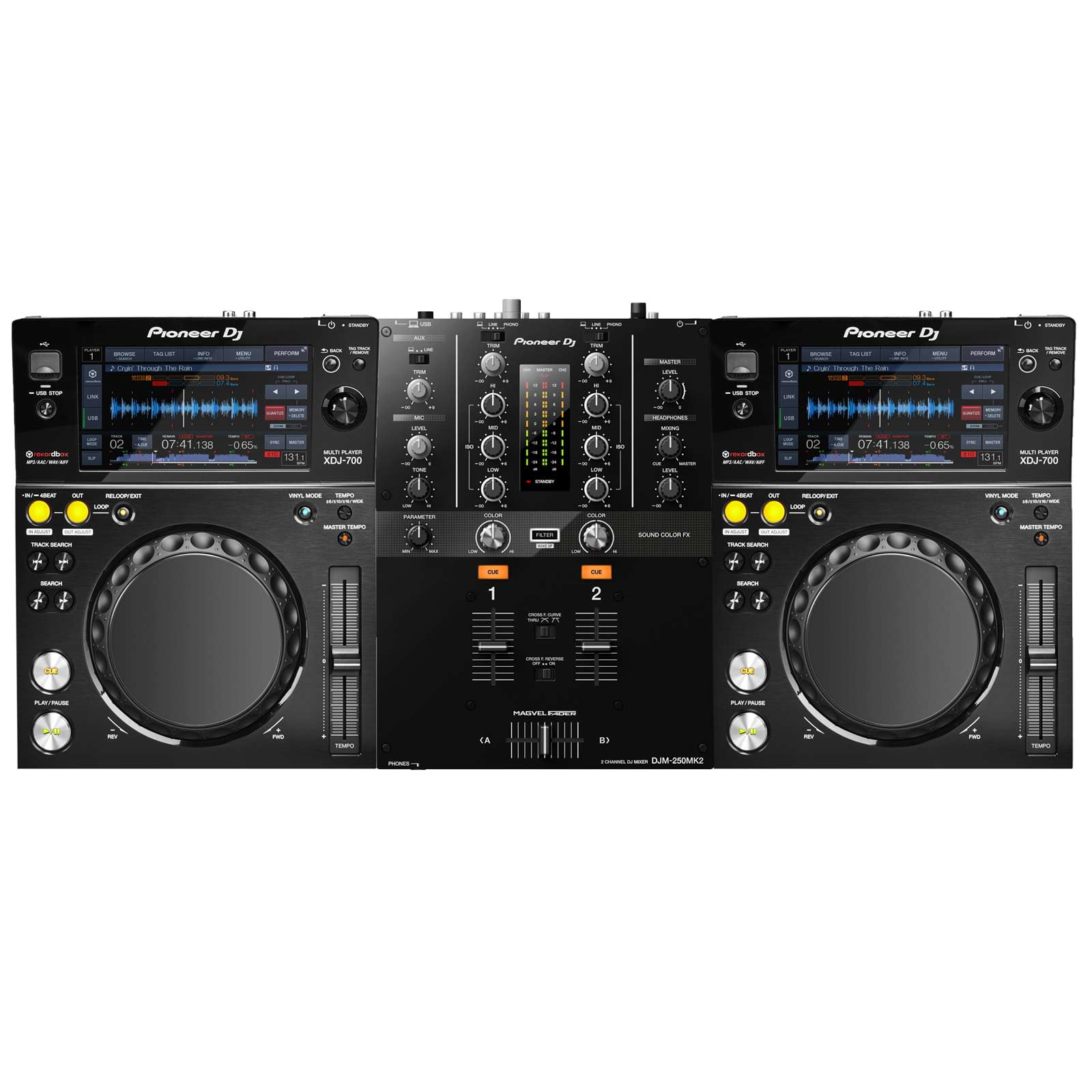 Pioneeer DJM-250MK2 2-Channel Mixer with (2) Pioneer XDJ-700 Compact ...