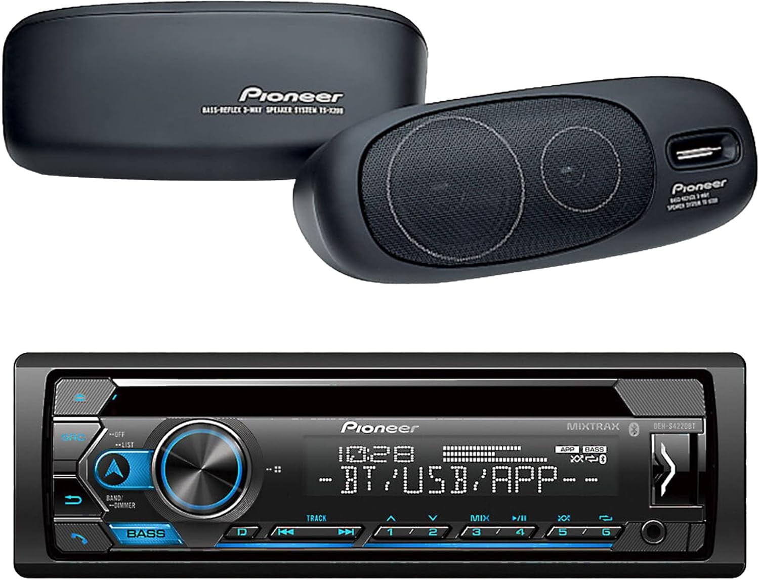 Pioneer DEH-S4220BT 1 DIN Car Audio CD Receiver Built-in Bluetooth & Pioneer TS-X200 Speaker ...