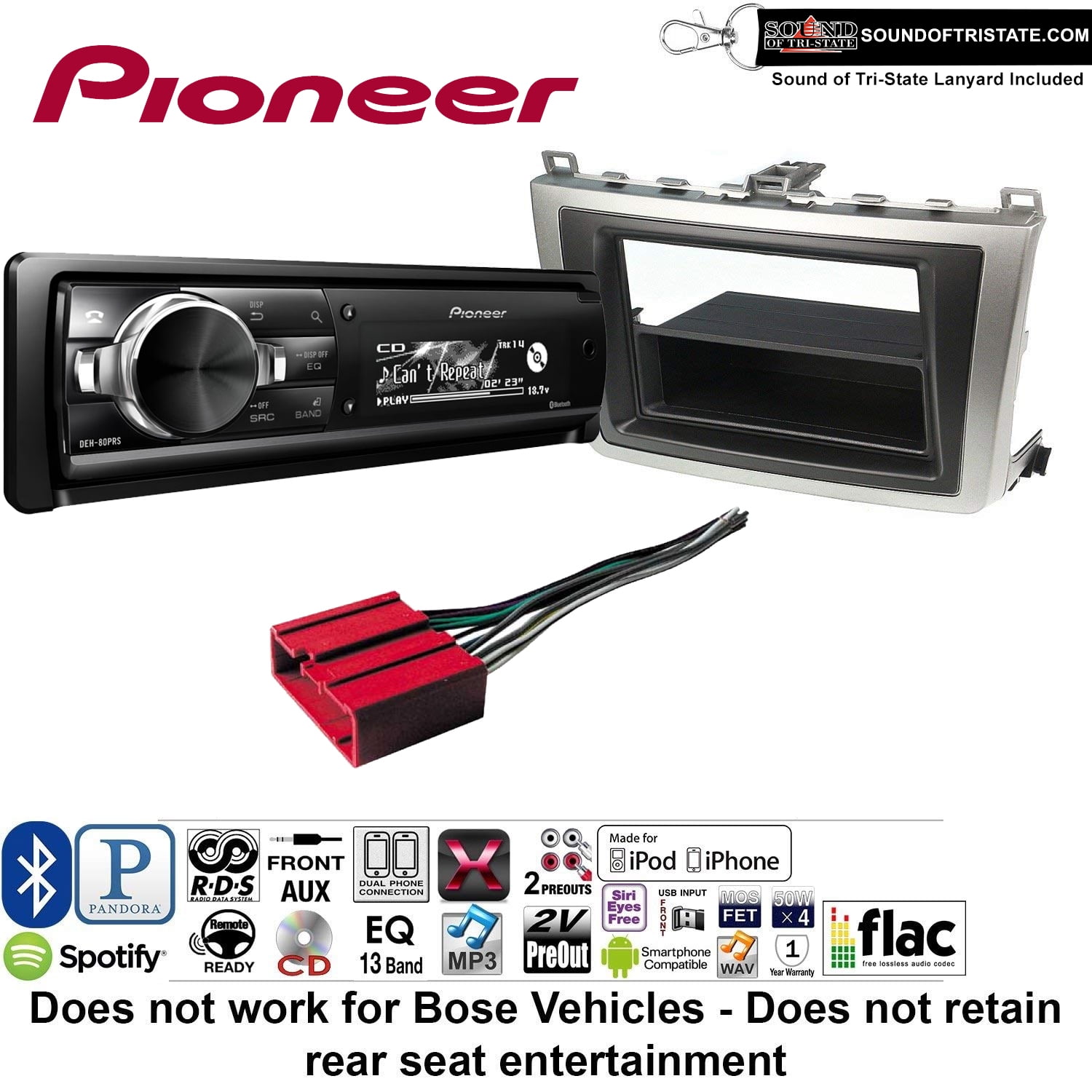 Pioneer DEH80PRS Radio Install Kit with Bluetooth, CD Player, USB/AUX ...