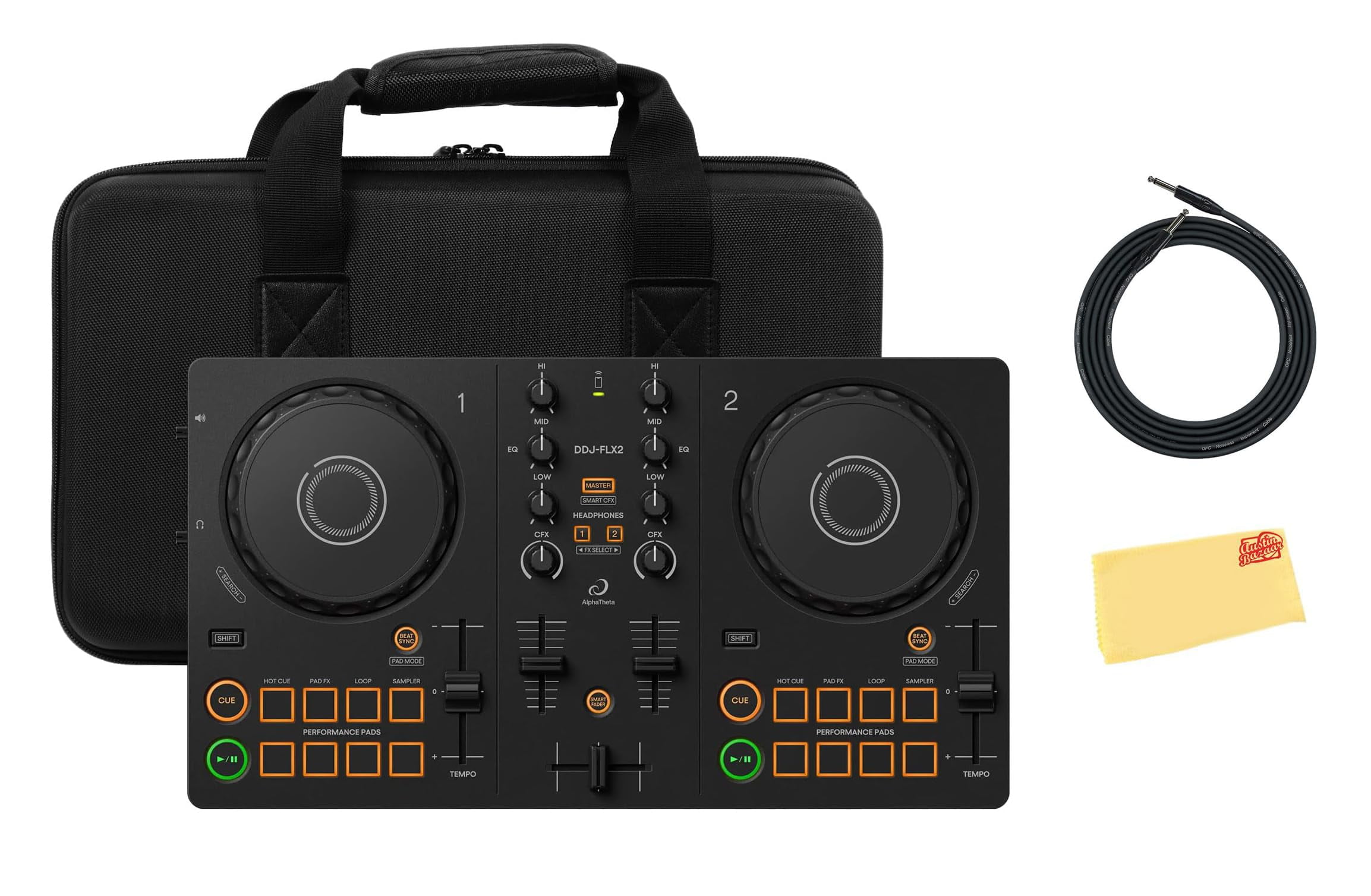 Pioneer DJ AlphaTheta DDJ-FLX2 Compact 2-Channel DJ Controller Bundle ...