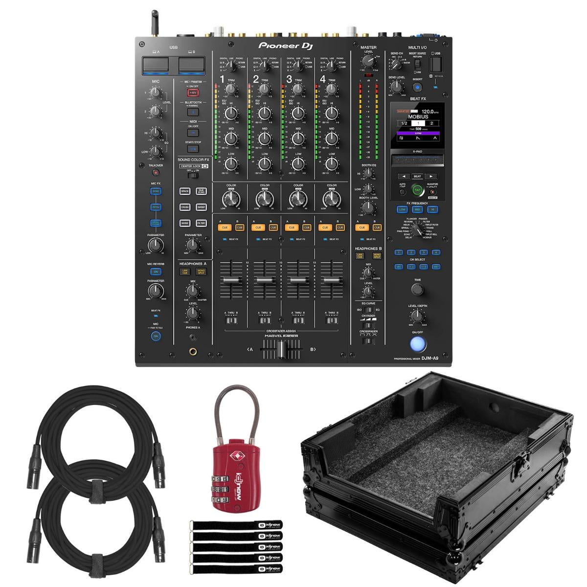 Pioneer DJ DJM-A9 4-Channel Professional DJ Mixer with Black Laptop Platform Carrying Case ...