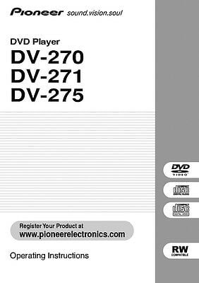 Instruction Manual ONLY for Pioneer DV-275 DVD Player Owners Manual ...
